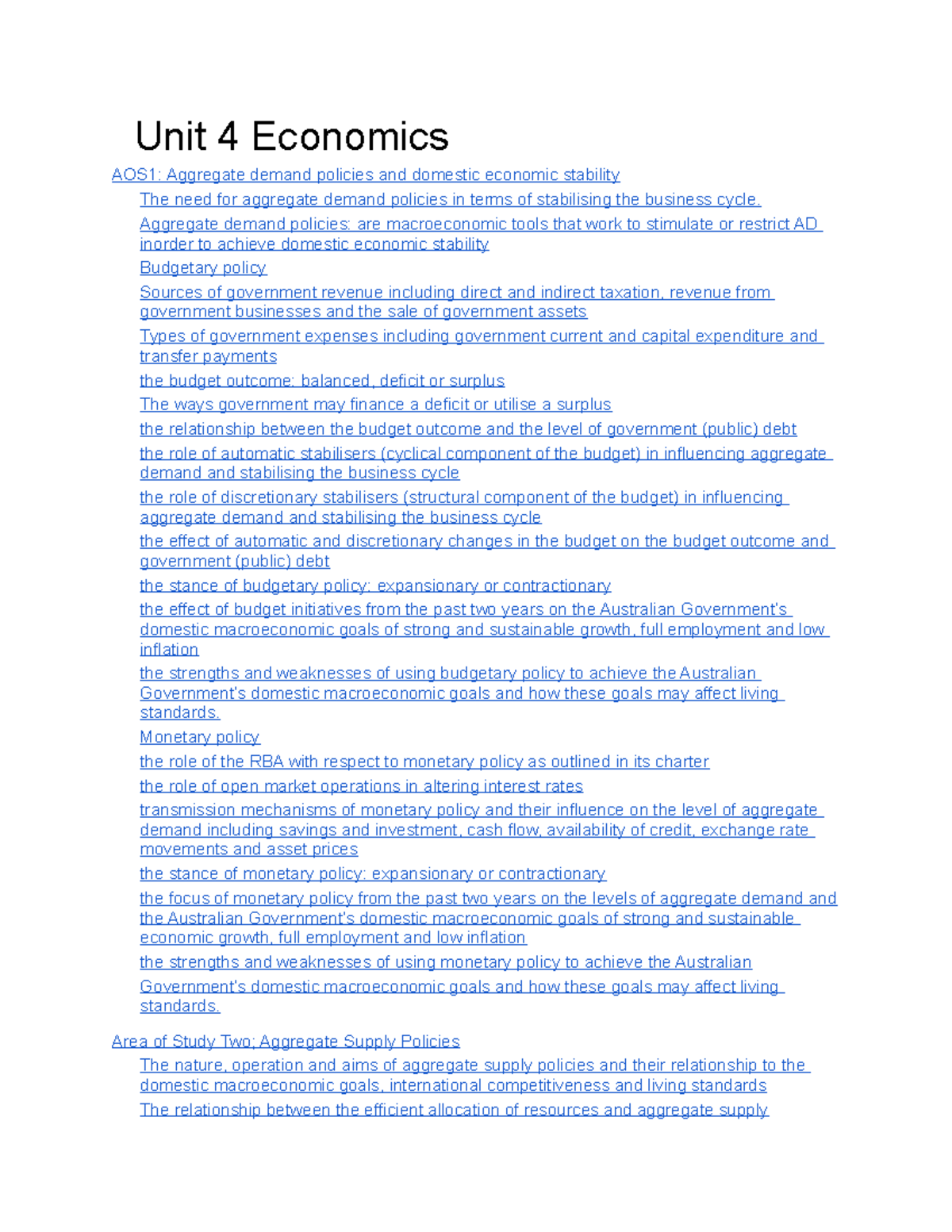 37 study score Unit 4 Economics notes - Unit 4 Economics AOS1 ...