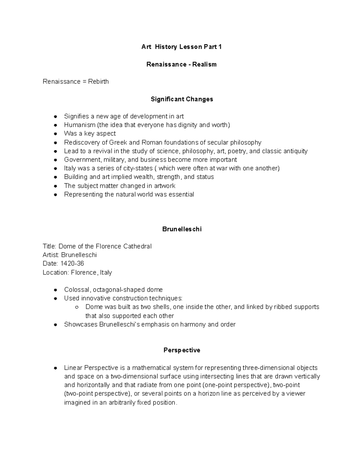 Untitled document - DAWDAWDAW - Art History Lesson Part 1 Renaissance ...