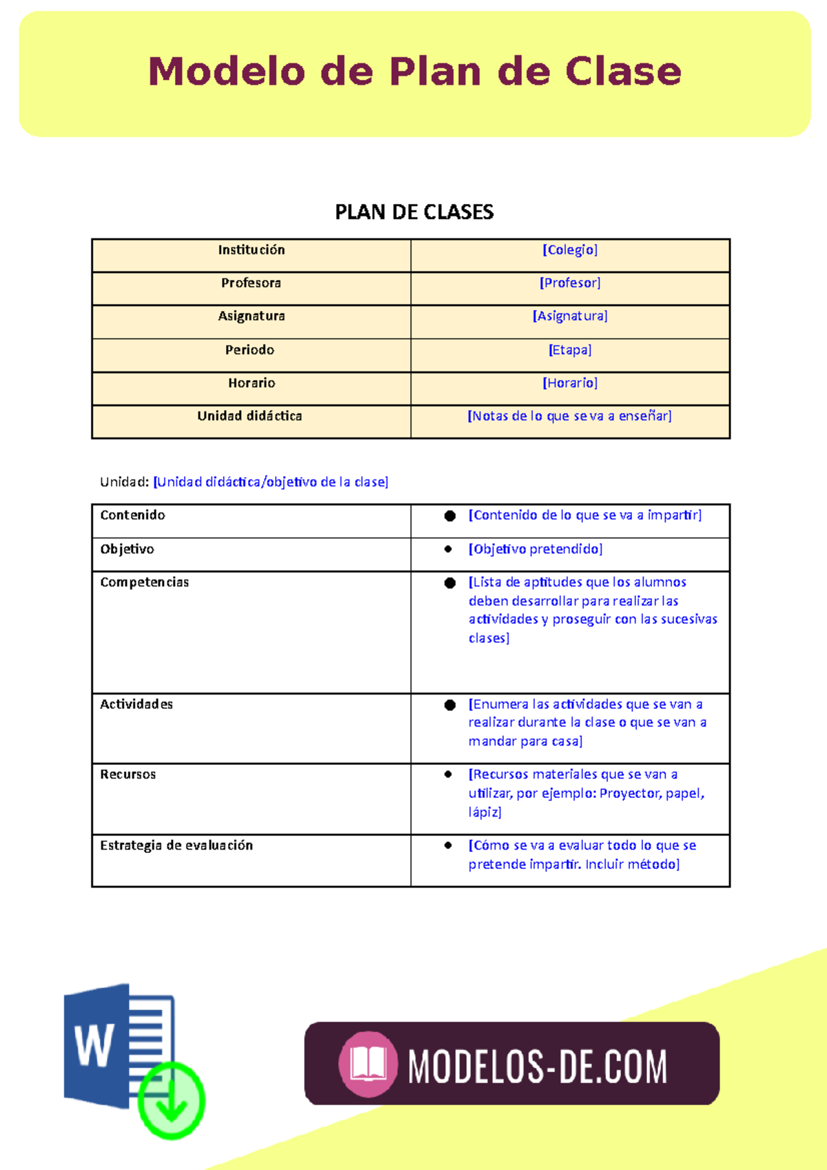 Modelo de plan de clases - PLAN DE CLASES Institución [Colegio ...