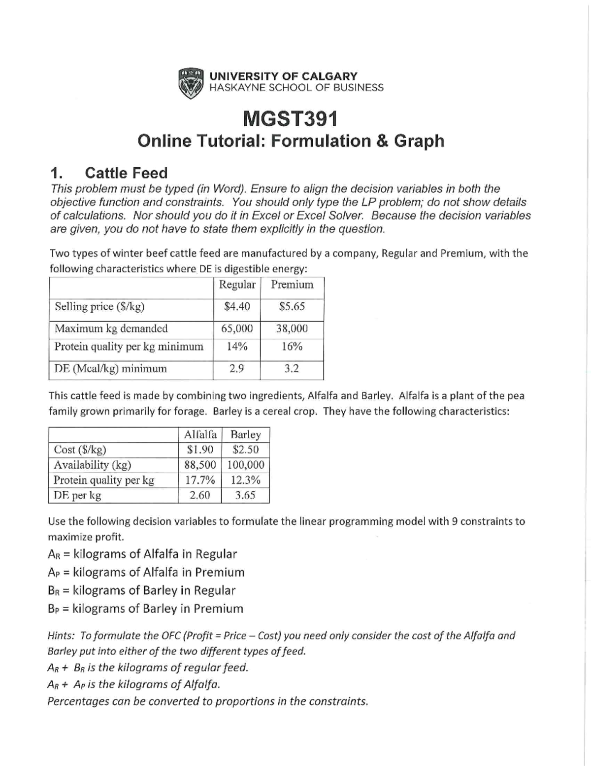 MGST391 Tutorial Solution for Formulation and Graph - MGST 391 - Studocu