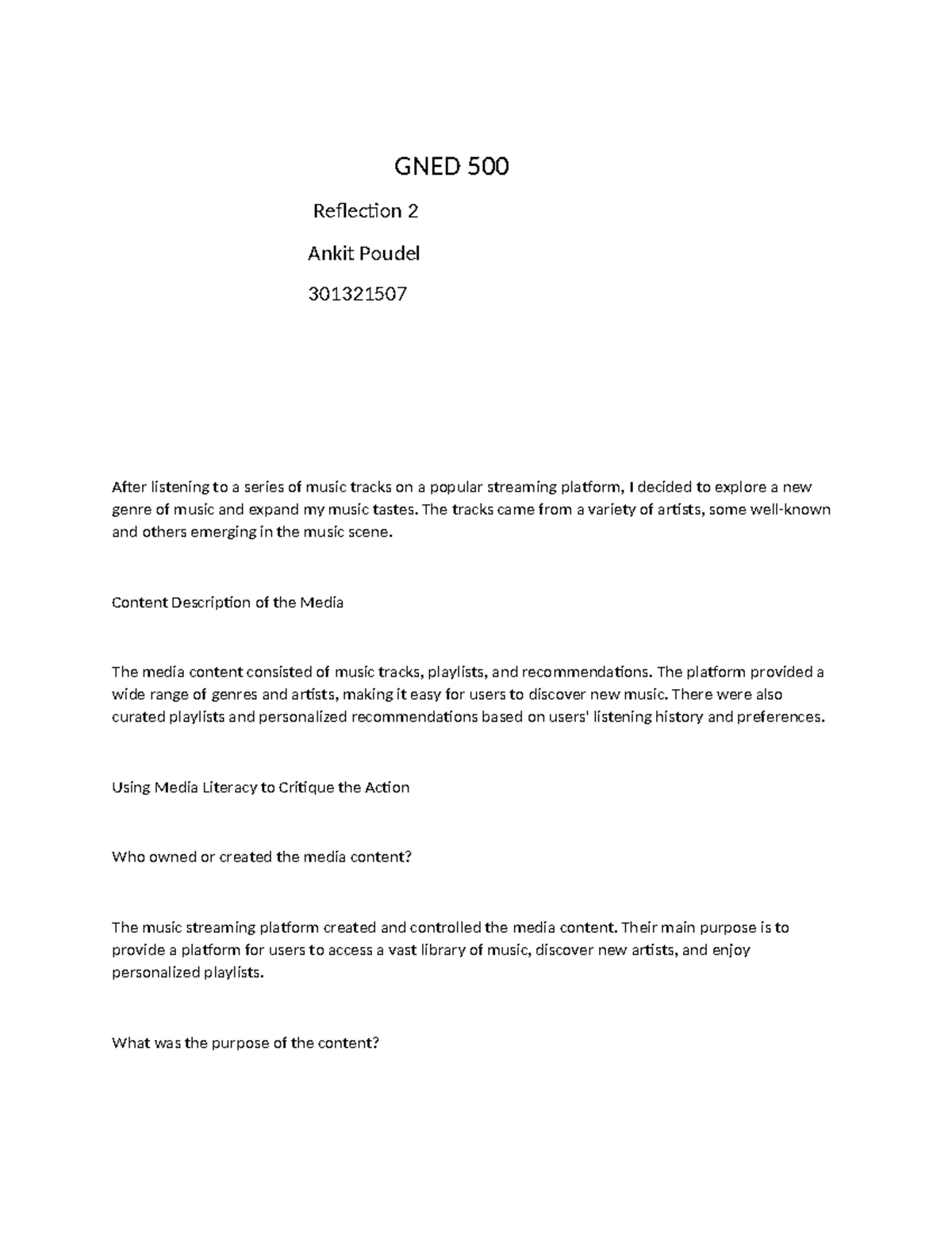 Poudel GNED 500 - nice - GNED 500 Reflection 2 Ankit Poudel 301321507 ...