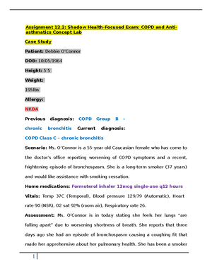 COPD shadow health - Experience Overview Patient: Debbie O'Connor ...