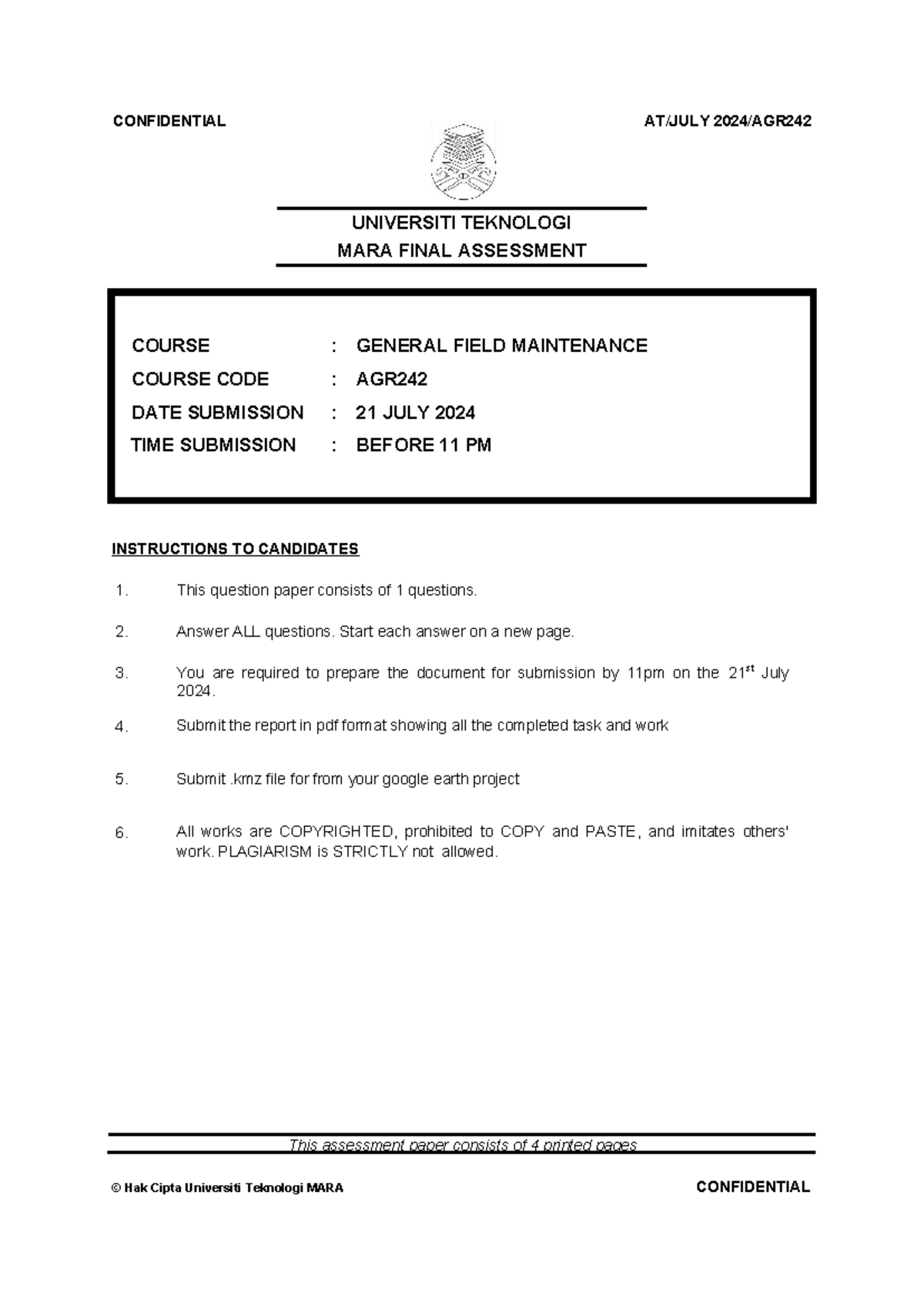 FINAL ASSESSMENT TYPE ASSESSMENT: PERFORMANCE TASK (TOPOGRAPY MAP) - 1 ...