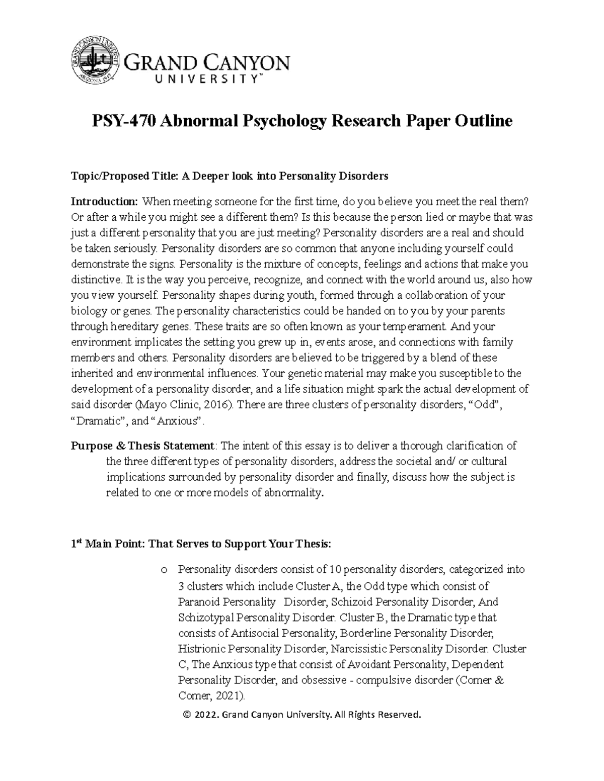Denizer. C -PSY470-RS-T3-Outline Template - PSY-470 Abnormal Psychology ...