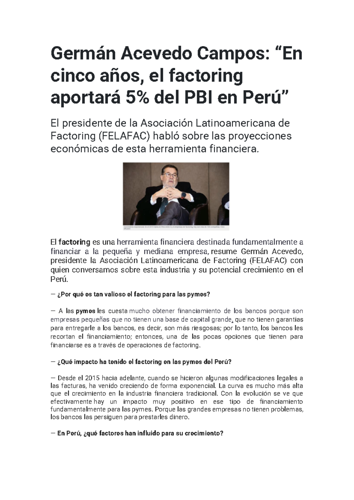 Noticia Factoring - Germán Acevedo Campos: “En cinco años, el factoring ...