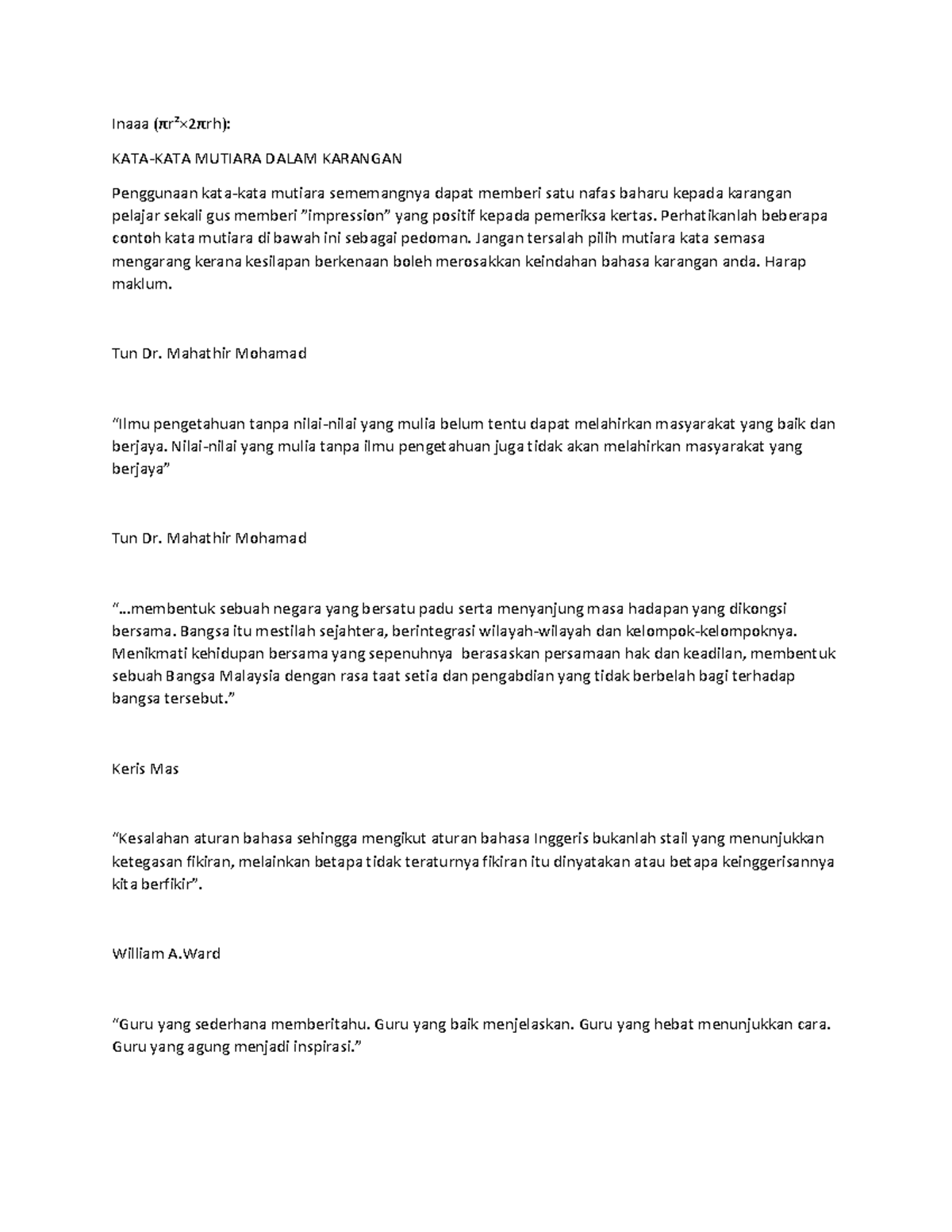 Katakatahikmat - contoh ii - Inaaa (πr²×2πrh): KATA-KATA MUTIARA DALAM ...