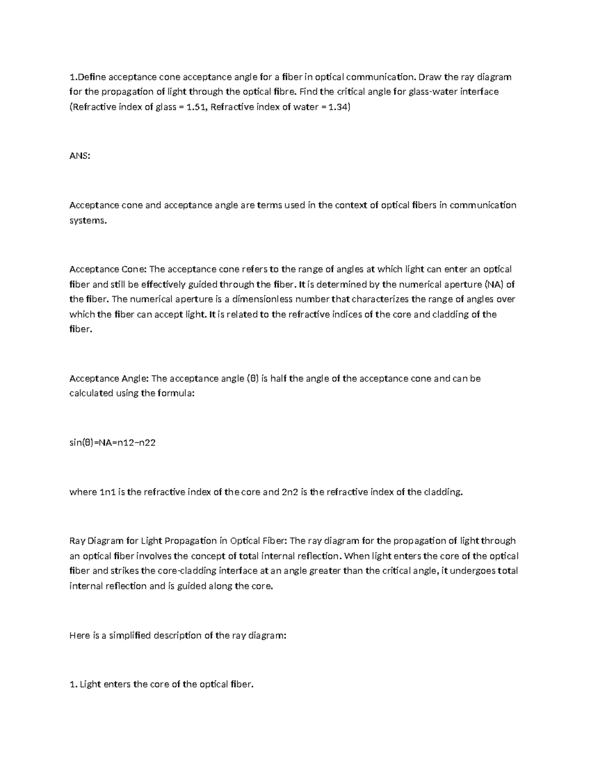 Physics assignment 2 - basic notes of semiconductor - 1 acceptance cone ...