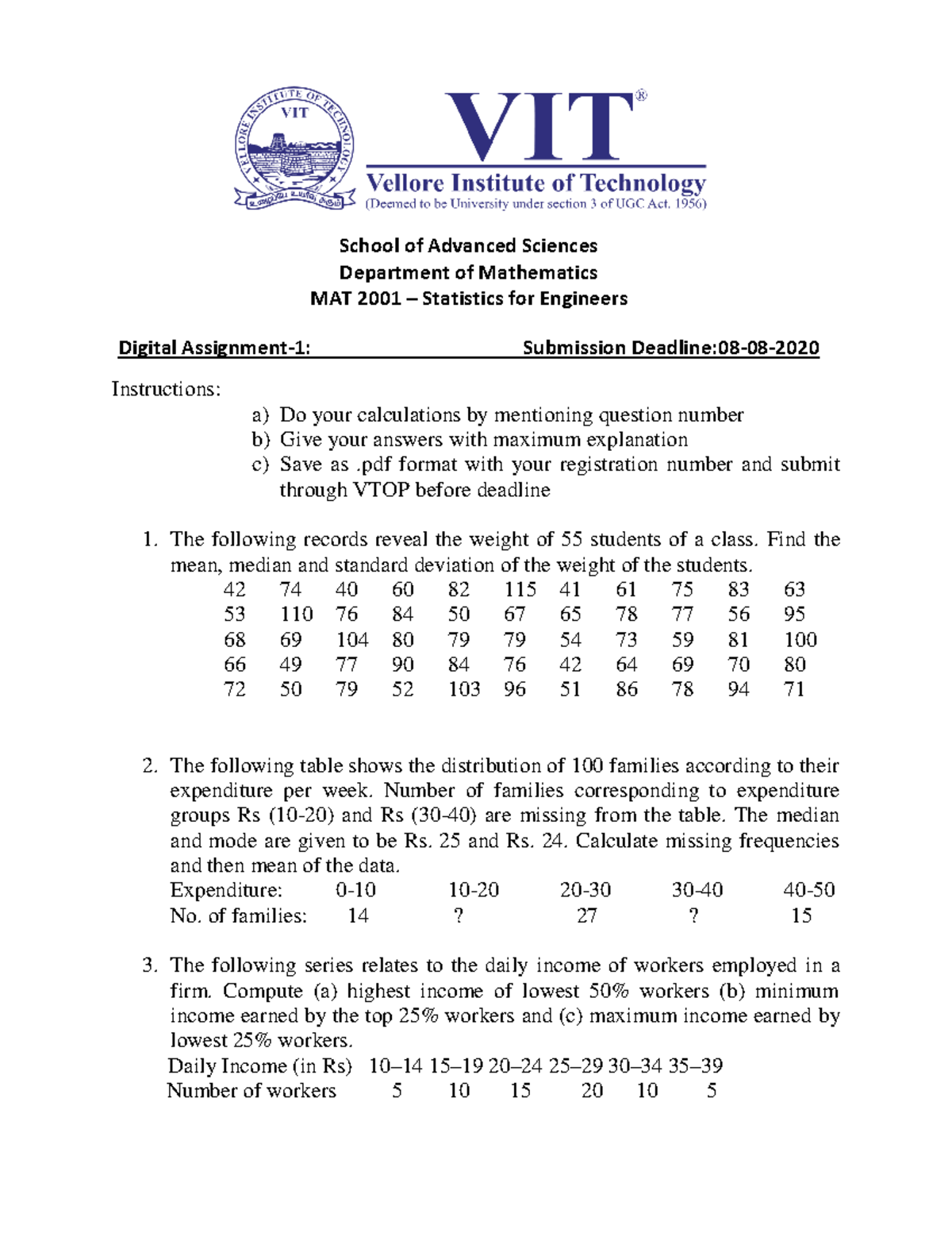 VL2020210107049 DA - Assignment Questions - School of Advanced Sciences ...