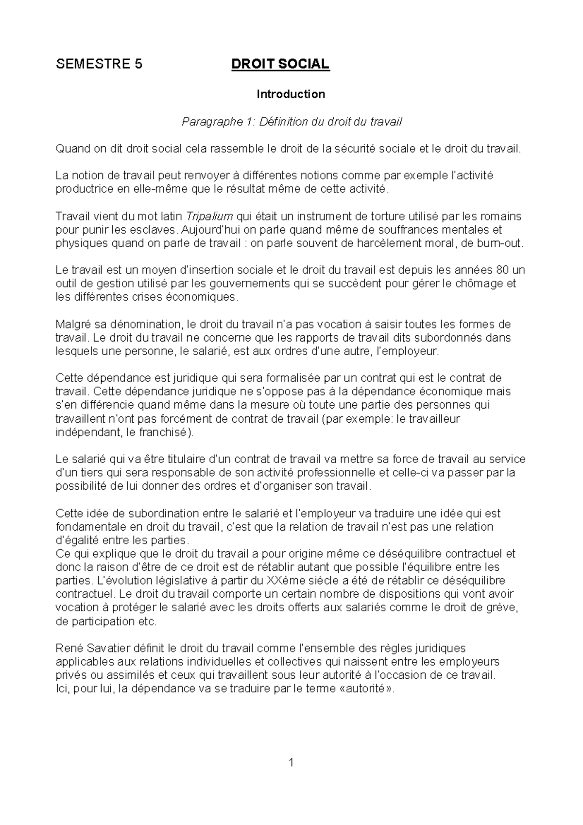 Droit social S5 - Cours magistraux - SEMESTRE 5 DROIT SOCIAL ...