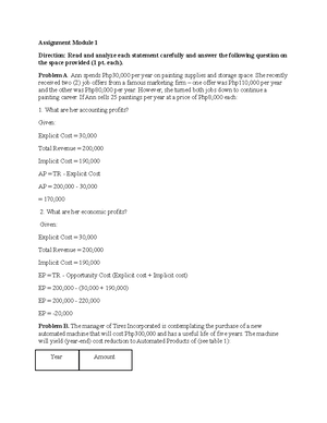 Assignment Module 1 - Submit your output to the Discussion Board before ...