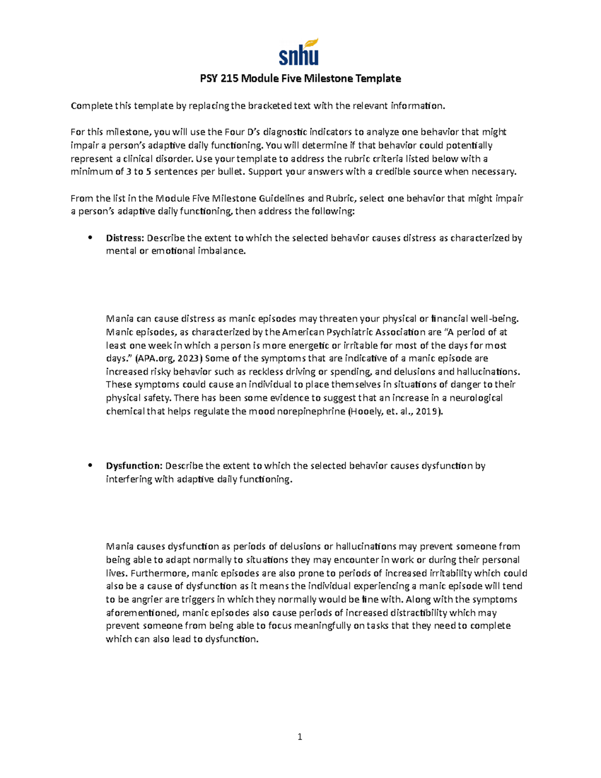 PSY 215 Module Five Milestone Template - Studocu