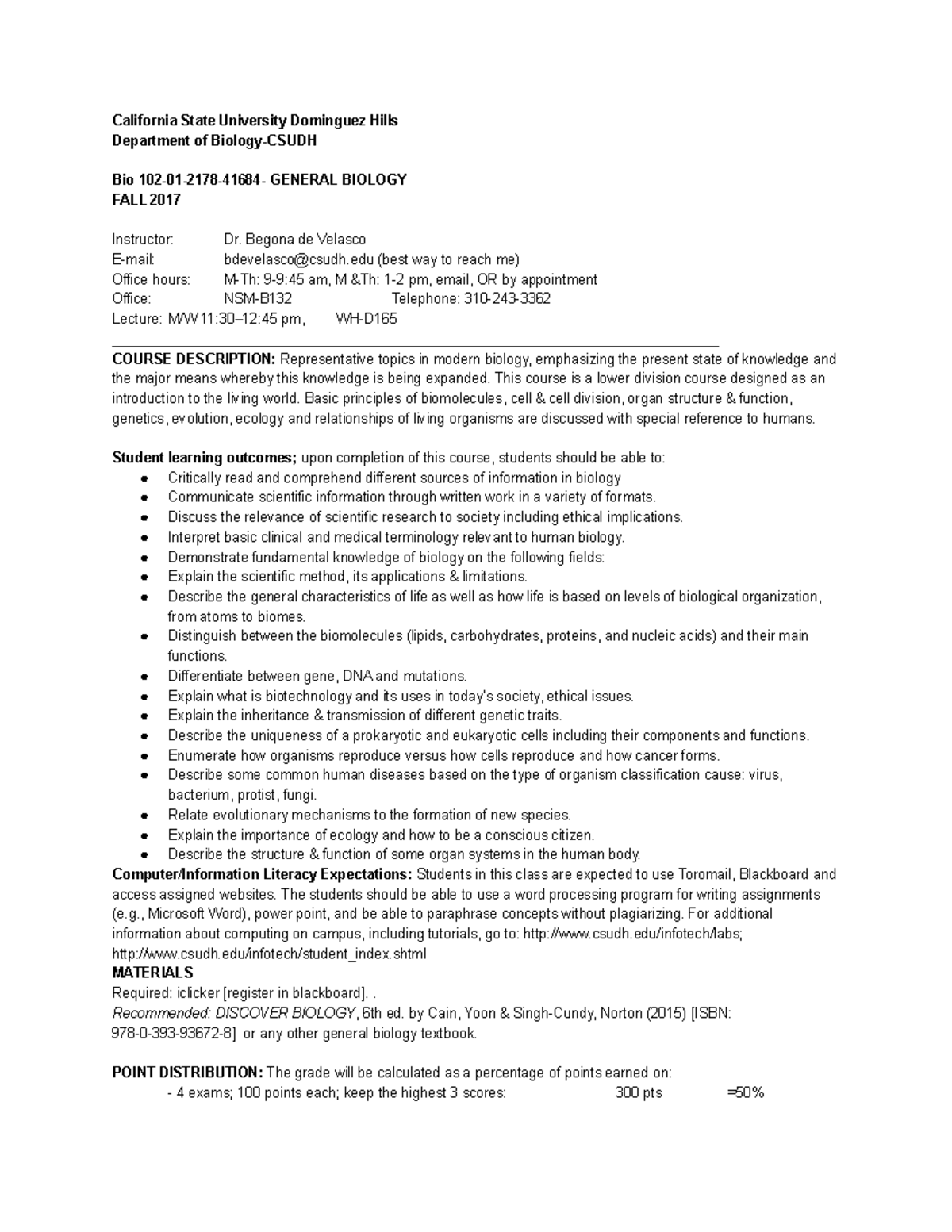 Biology syllabus - California State University Dominguez Hills ...