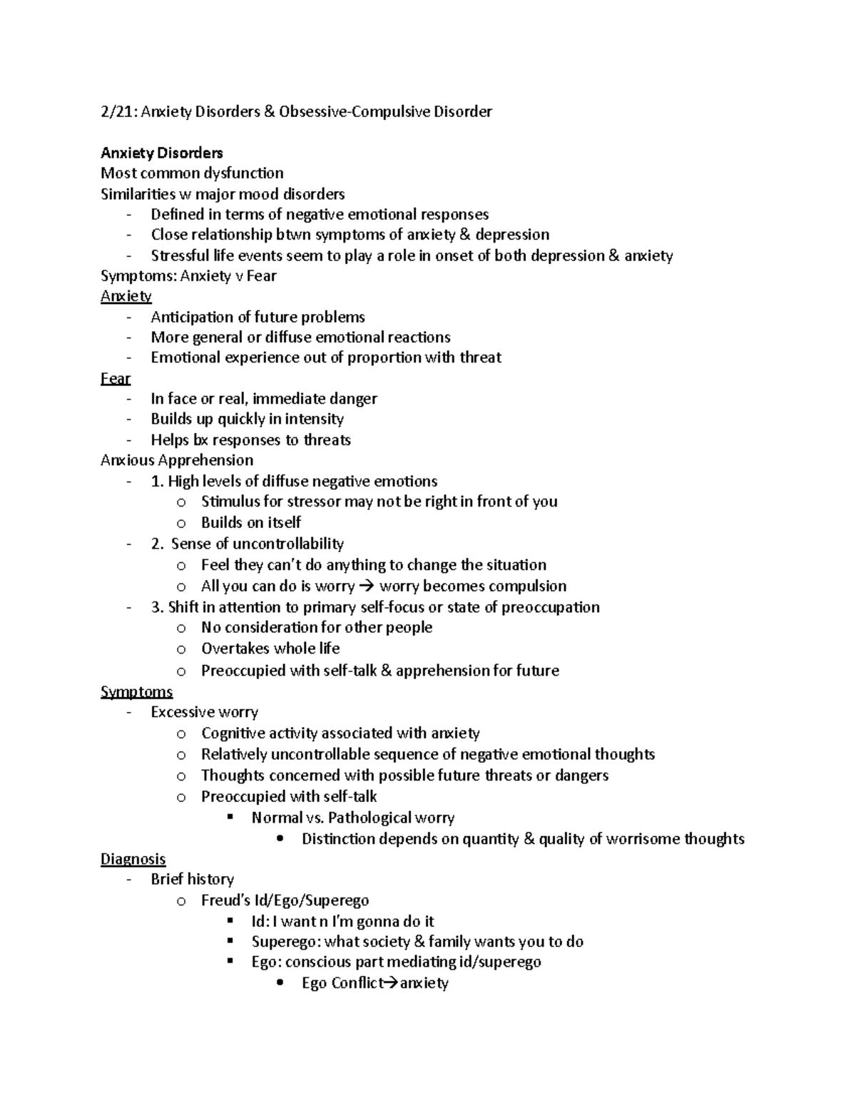 Abnormal Psych - Ch 6 - Professor Lyra Stein - 2/21: Anxiety Disorders ...
