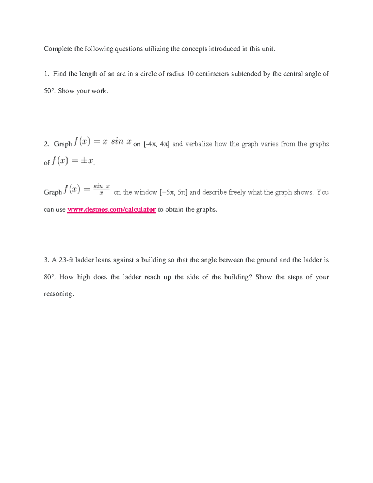 MATH1201 Unit 7 written assignment - Complete the following questions ...
