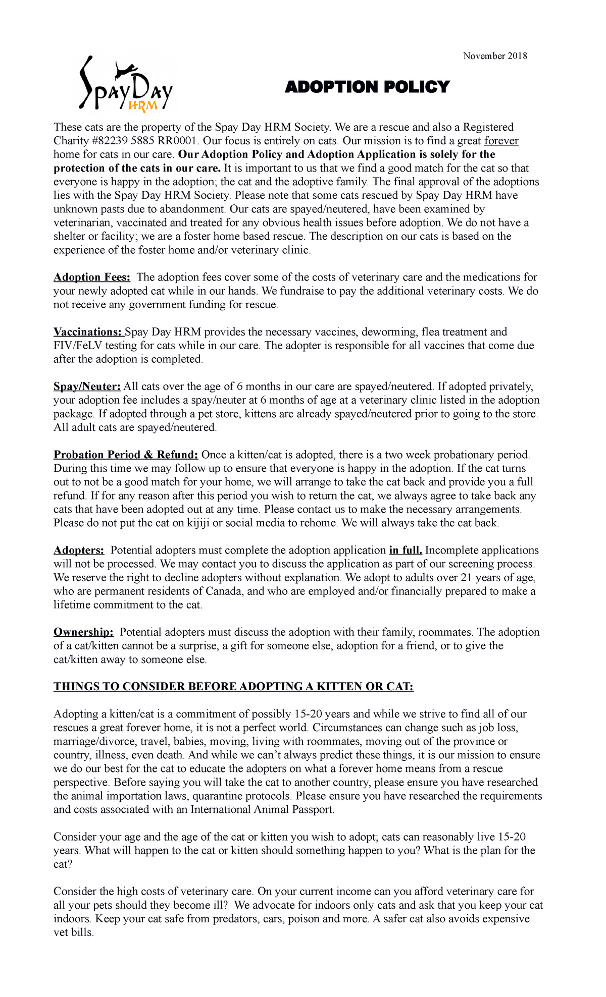 Adoption-policy - sss dd - November 2018 ADOPTION POLICY These cats are ...