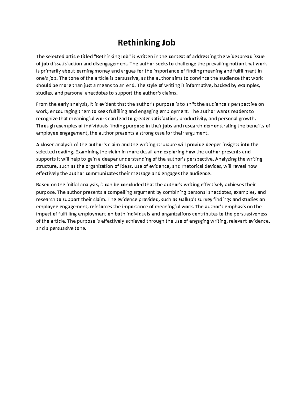 Rethinking job 3 - its an assignment from mod 3 - Rethinking Job The ...