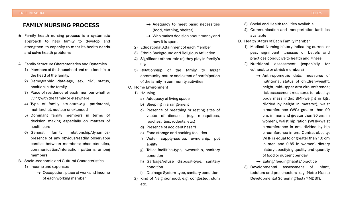 CHN 01 Finals - Notes chn - FAMILY NURSING PROCESS Family health ...
