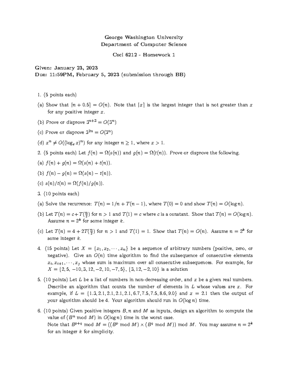 Hw1 - HW1 Assignment Questions - George Washington University Department of Computer Science ...