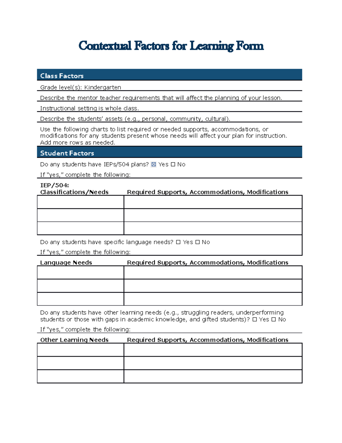 Contextual factors for learning form - Contextual Factors for Learning ...