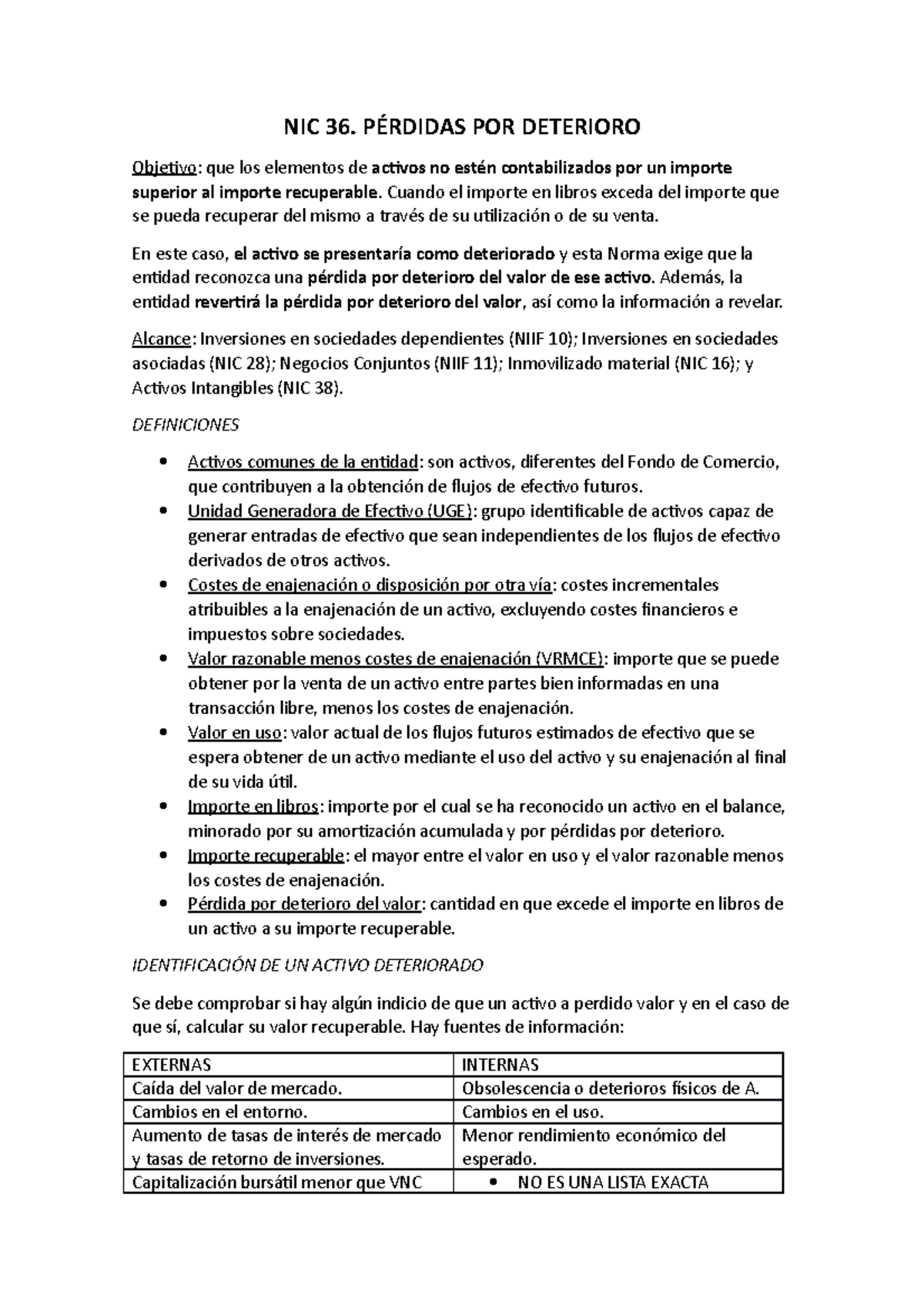 Teoría NIC 36. Conta internacional - NIC 36. PÉRDIDAS POR DETERIORO ...