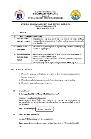 Daily- Lesson-PLAN- Filipino - DAILY LESSON LOG Paaralan ALAMINOS CITY ...