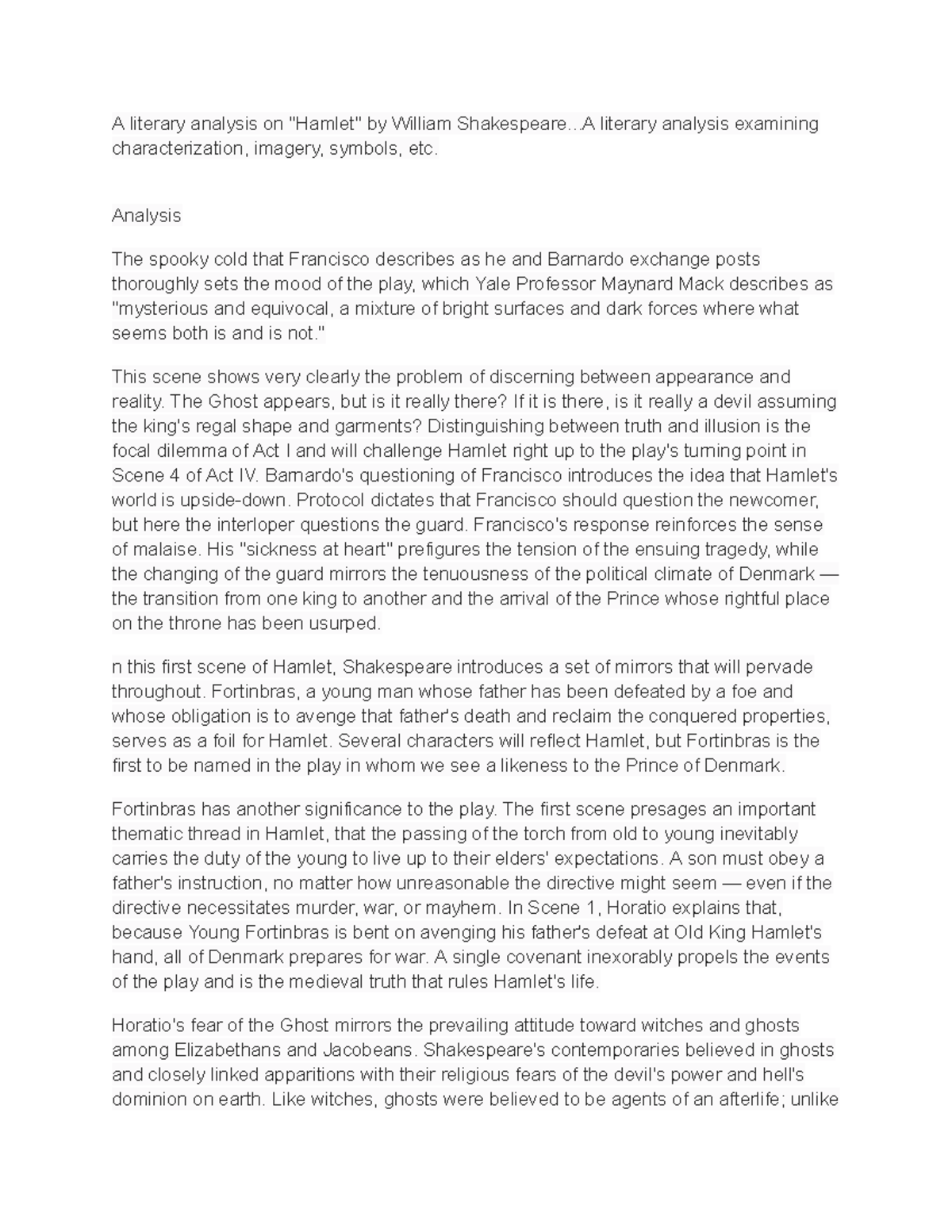 Hamlet Analysis - A literary analysis on "Hamlet" by William ...