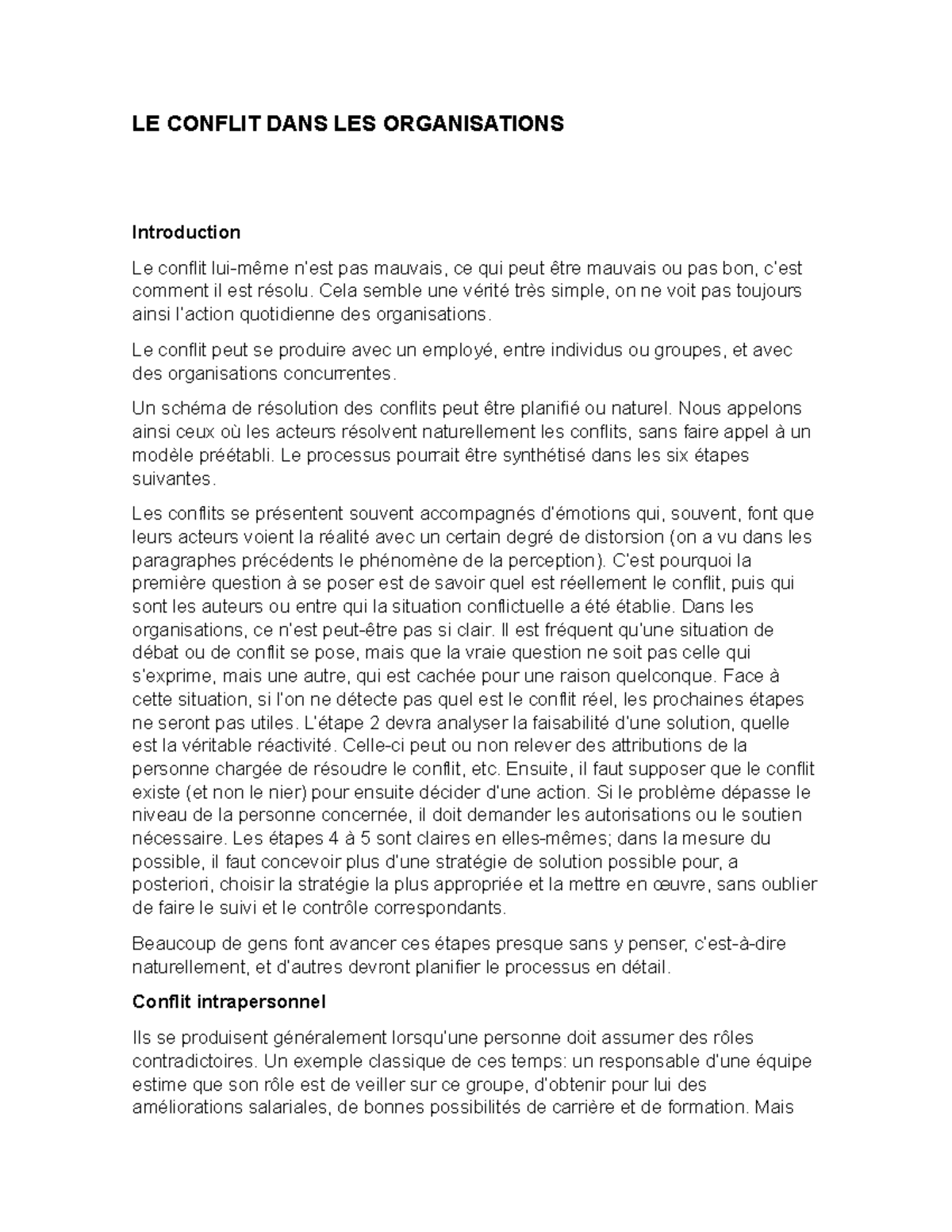 Le conflit dans les organisations - LE CONFLIT DANS LES ORGANISATIONS ...