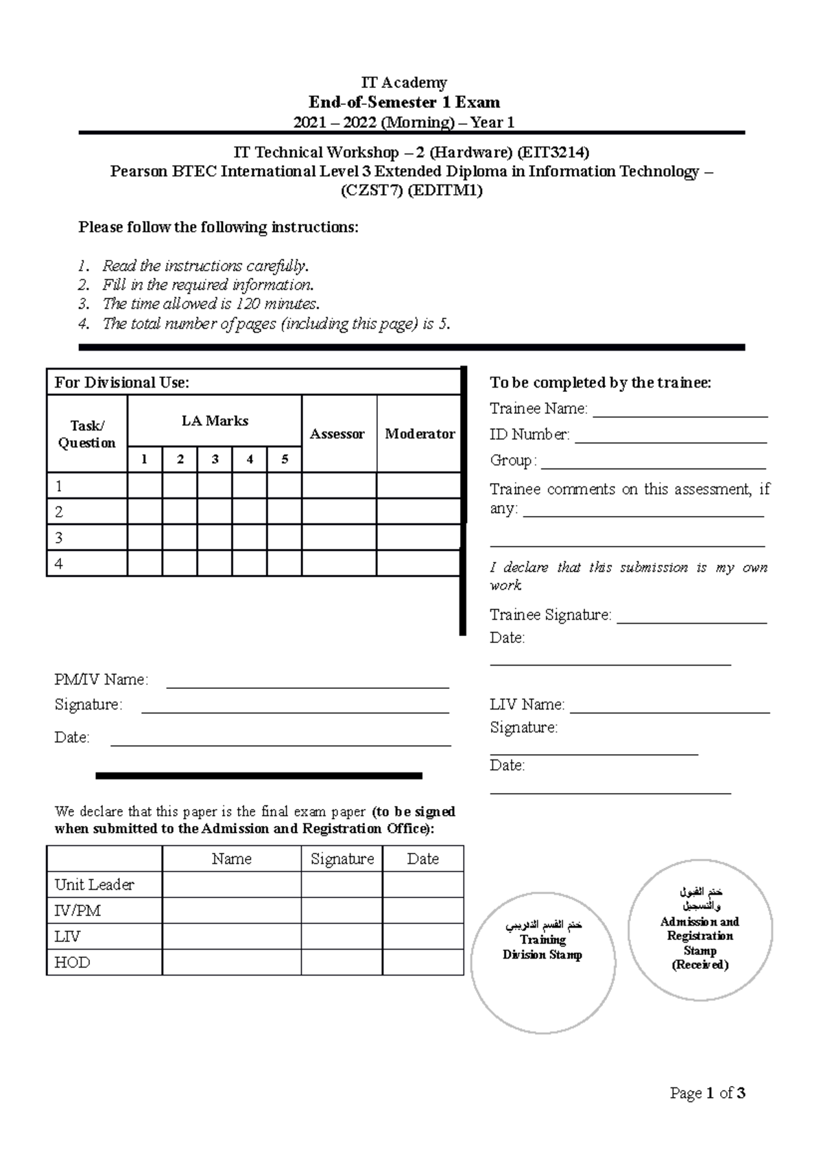 Final Exam Template - IT Academy End-of-Semester 1 Exam 2021 – 2022 ...