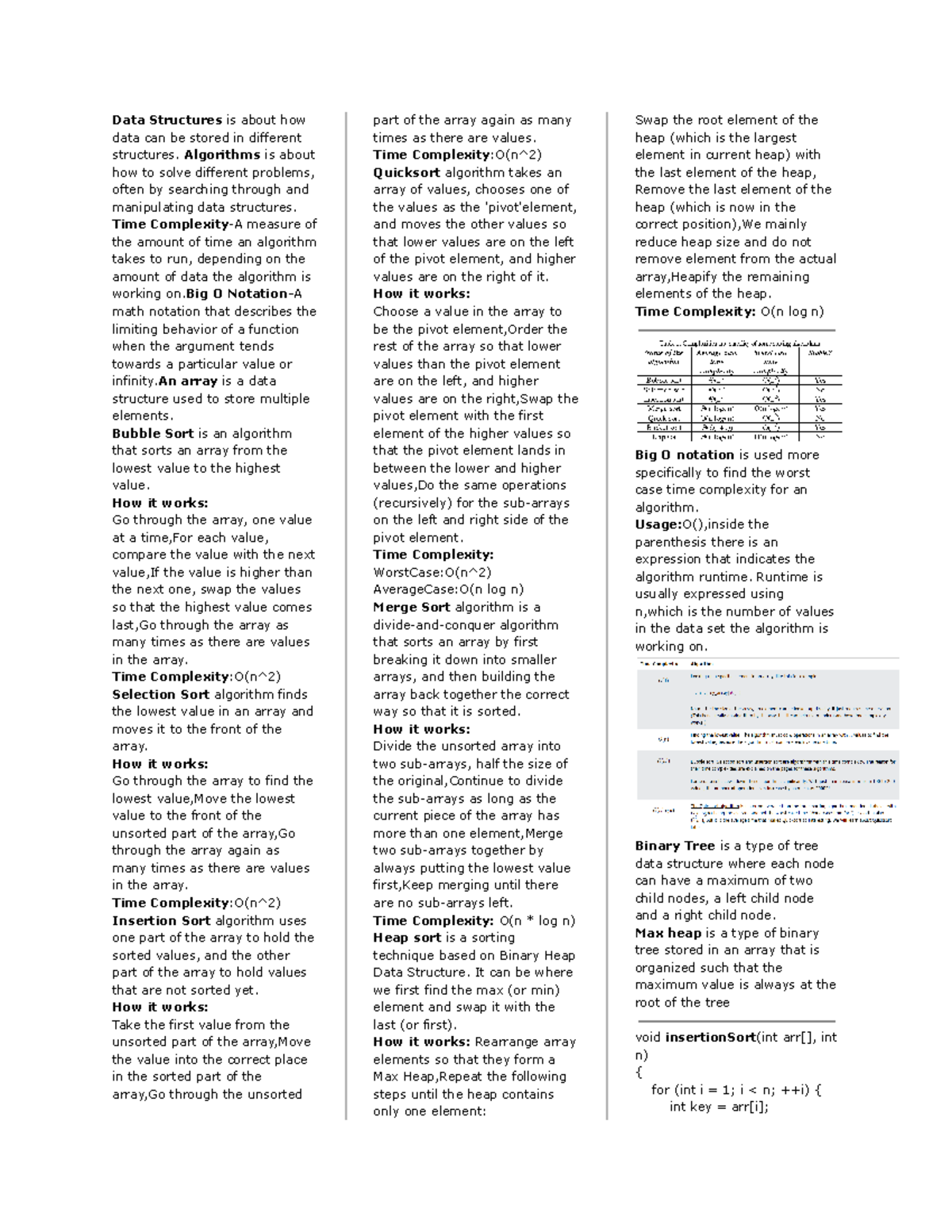 Cheat Sheet CSE 310 Version 2 - Data Structures is about how data can ...