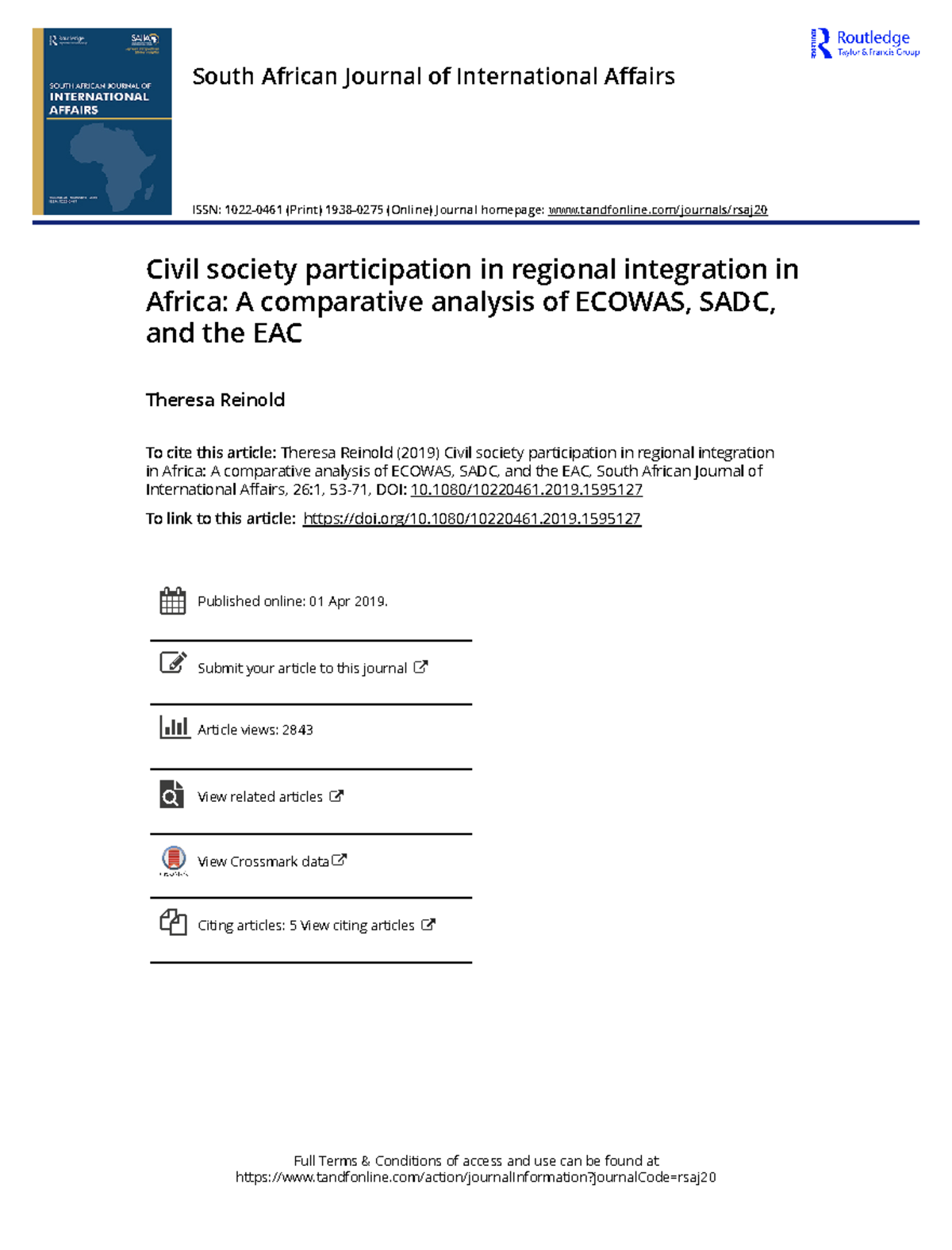Civil society participation in regional integration in Africa A ...