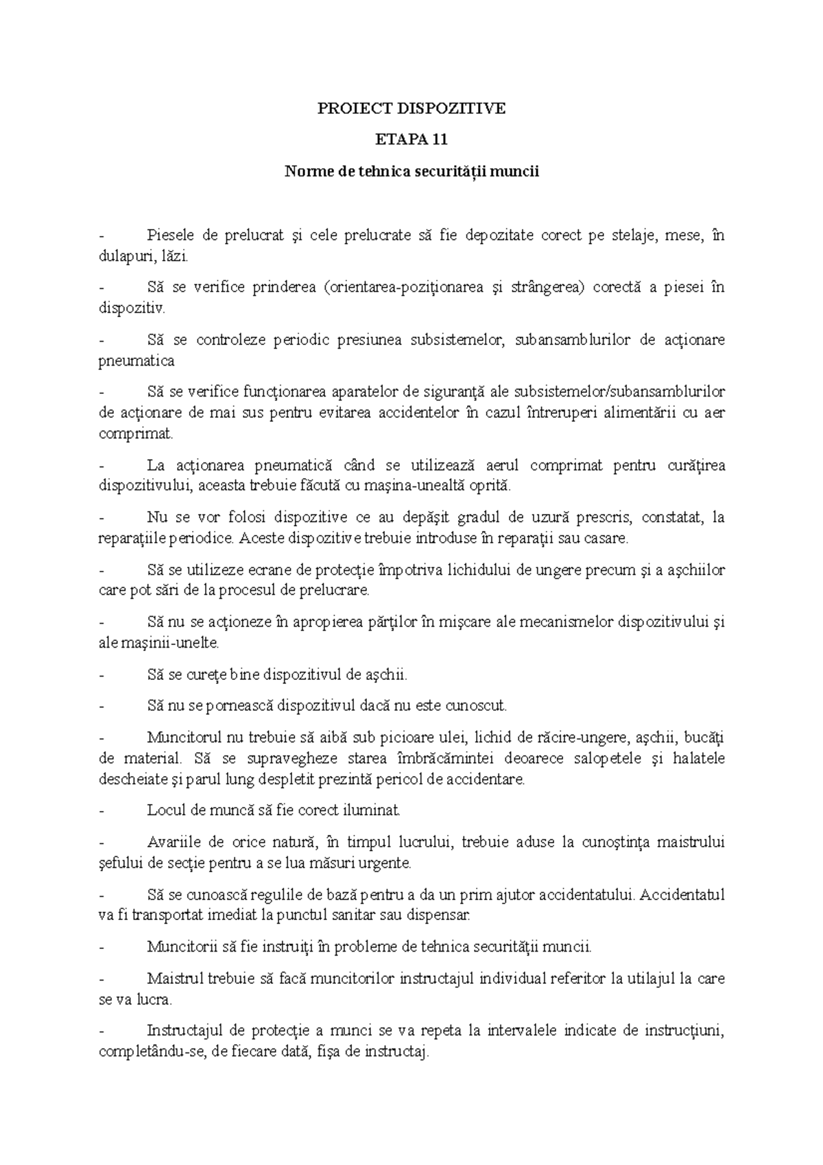Dispozitive Etapa 11 - PROIECT DISPOZITIVE ETAPA 11 Norme de tehnica ...