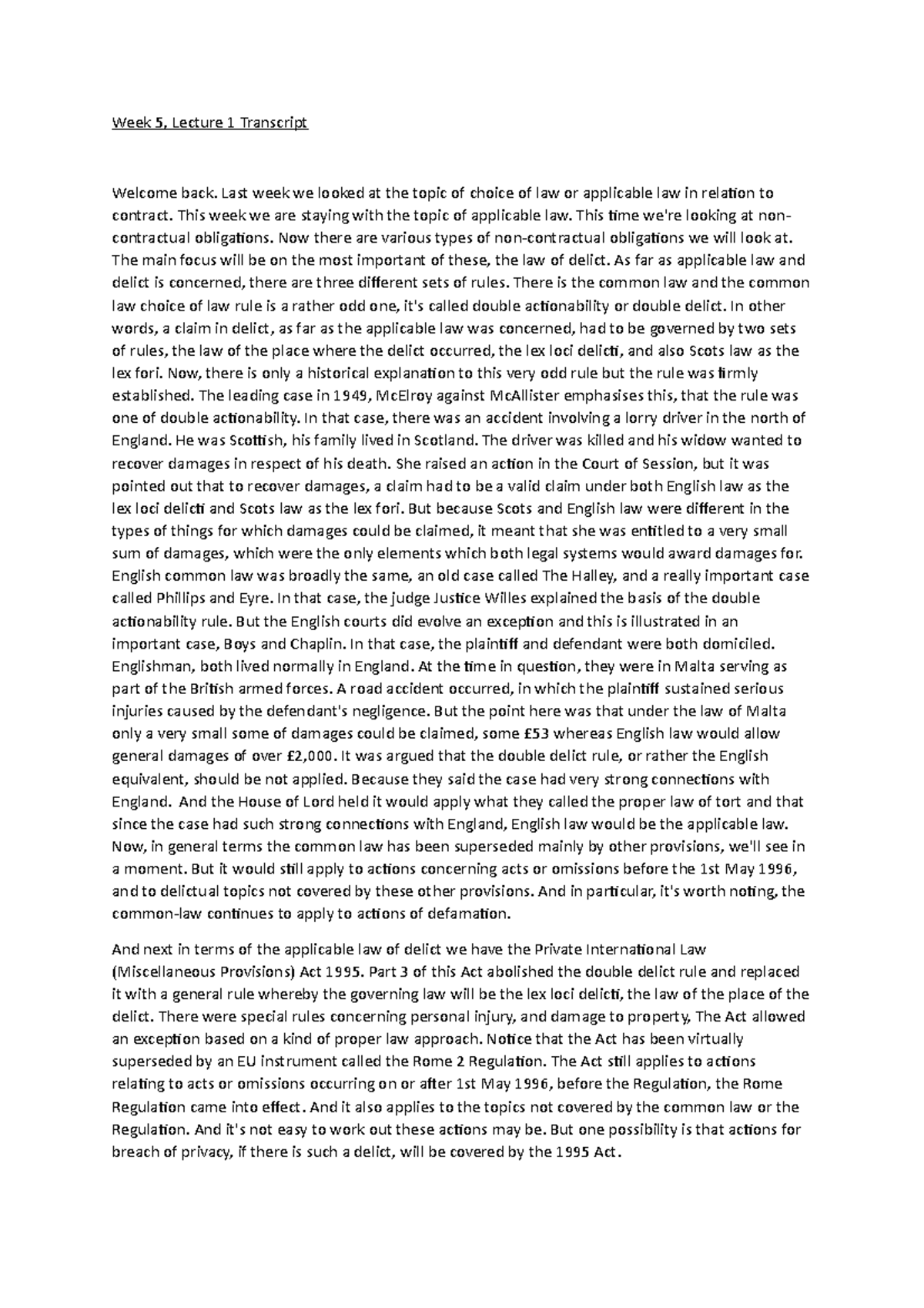 Week 5 Lecture 1 transcript - Week 5, Lecture 1 Transcript Welcome back. Last week we looked at ...