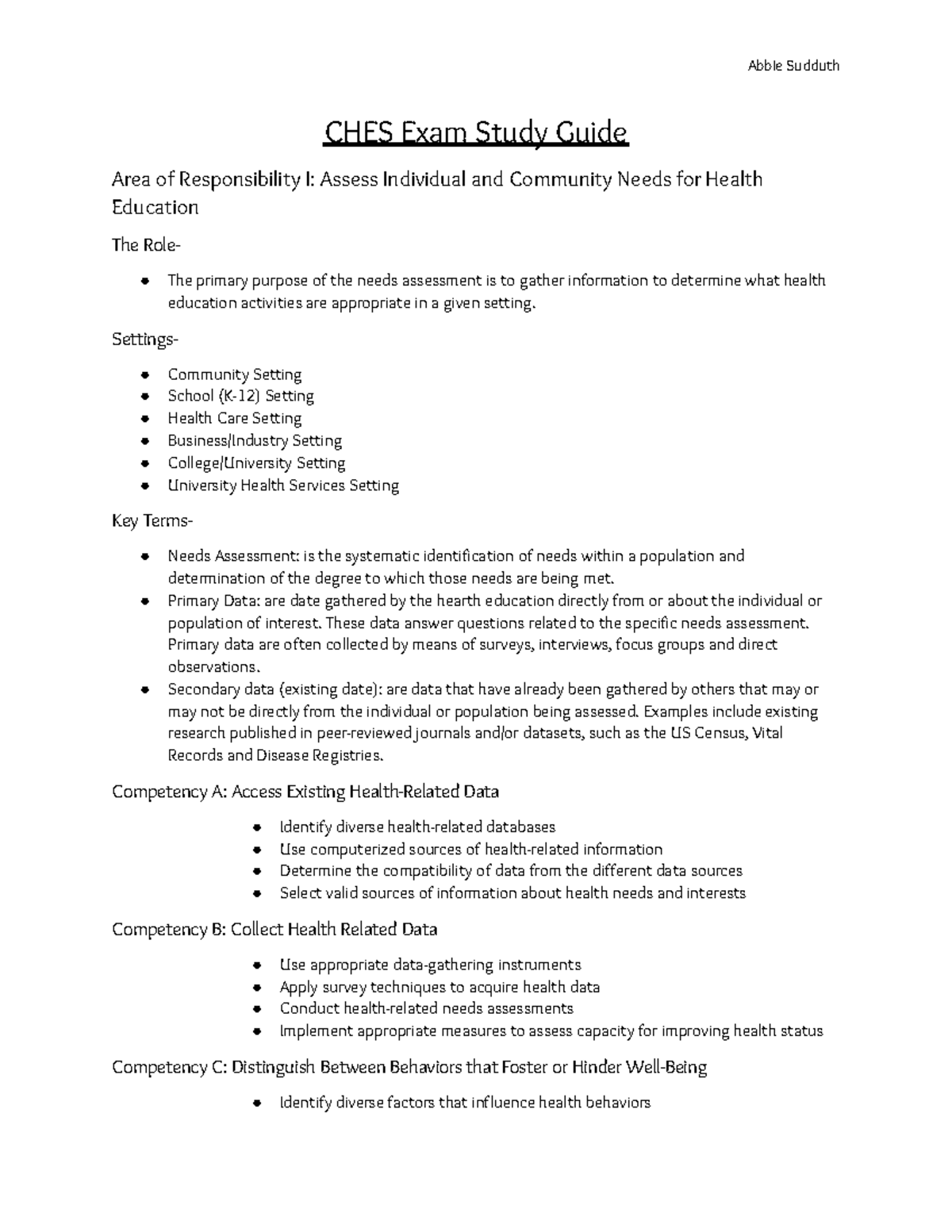 CHES Exam Study Guide - help with taking the CHES exam notes to help ...