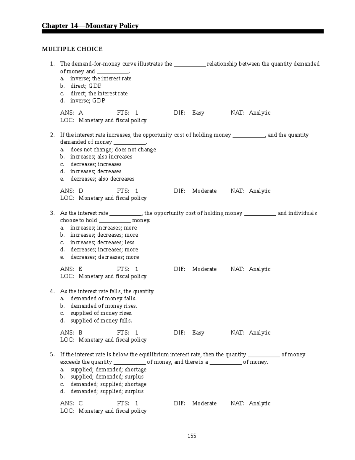 Doc - assignment - Chapter 14—Monetary Policy MULTIPLE CHOICE The ...