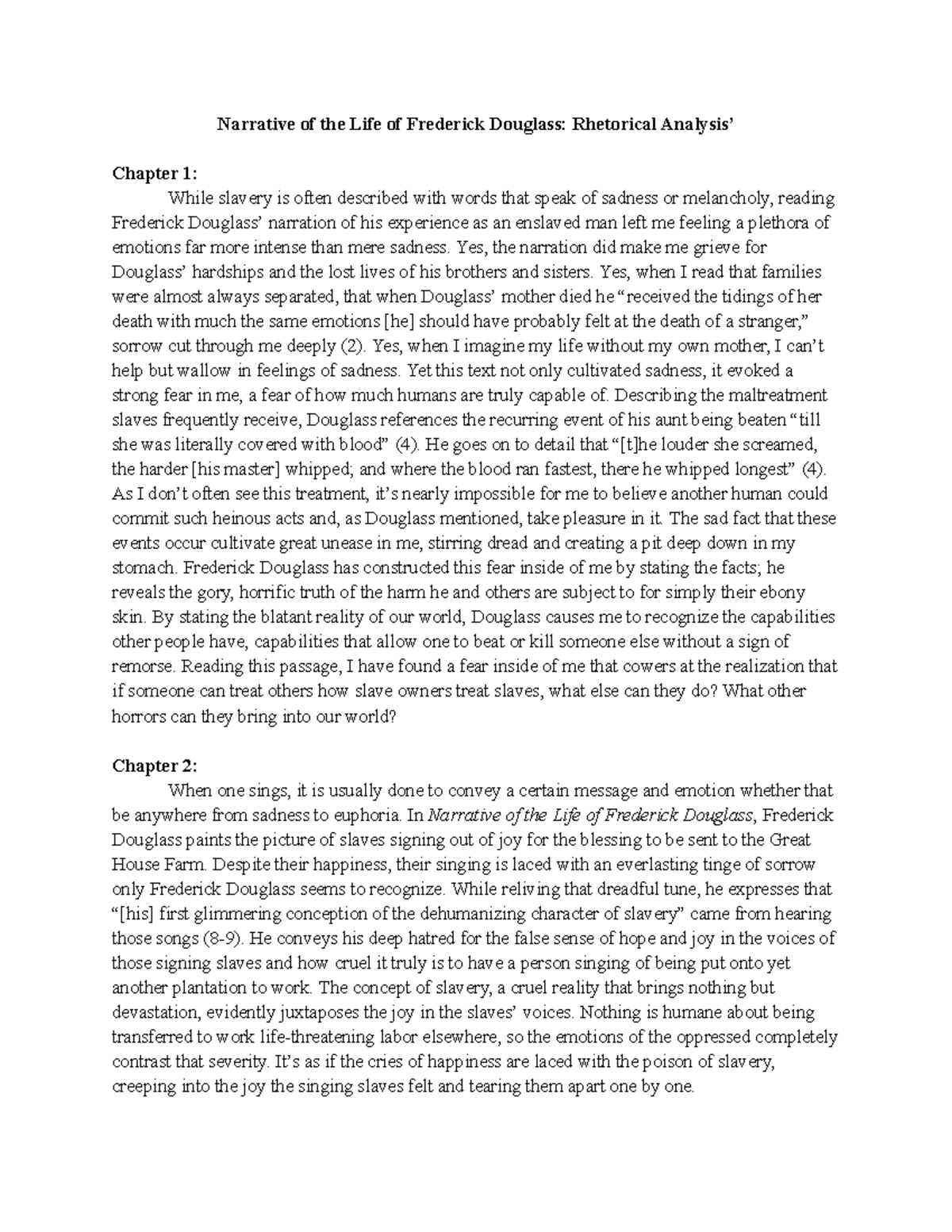 Cumulative Frederick Douglass Analysis - Narrative of the Life of ...