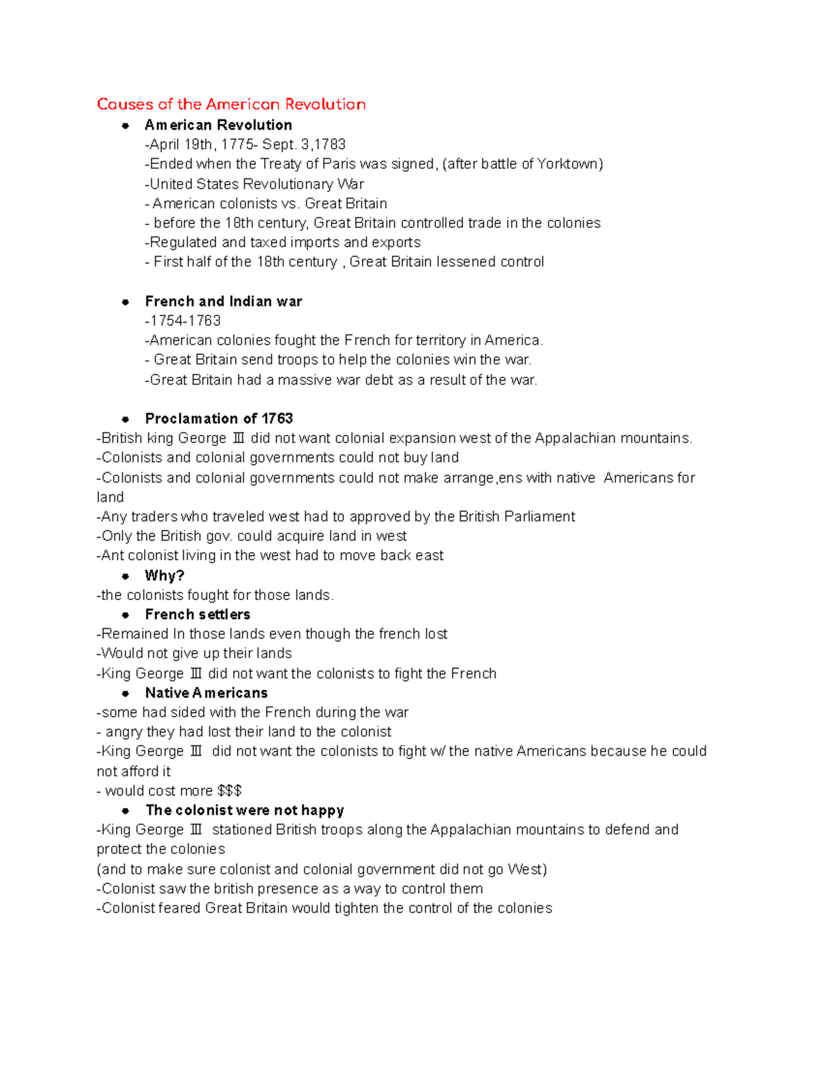 Ap government notes- American Revolution - Causes of the American ...