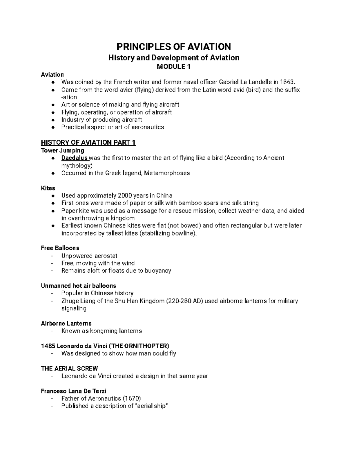 Principles of Aviation Reviewer - PRINCIPLES OF AVIATION History and ...