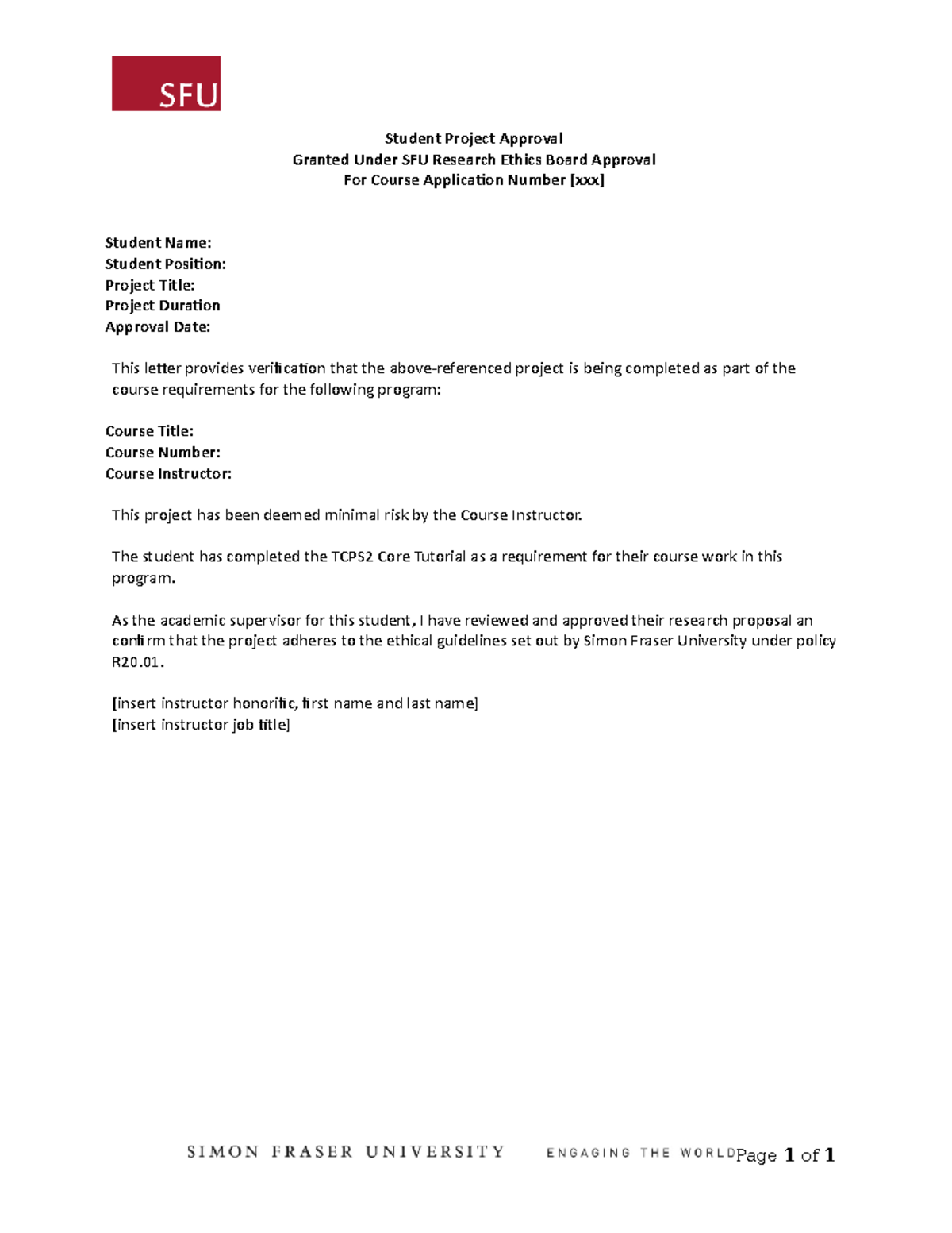 Course Instructor Approval Letter for Student Projects - Student ...