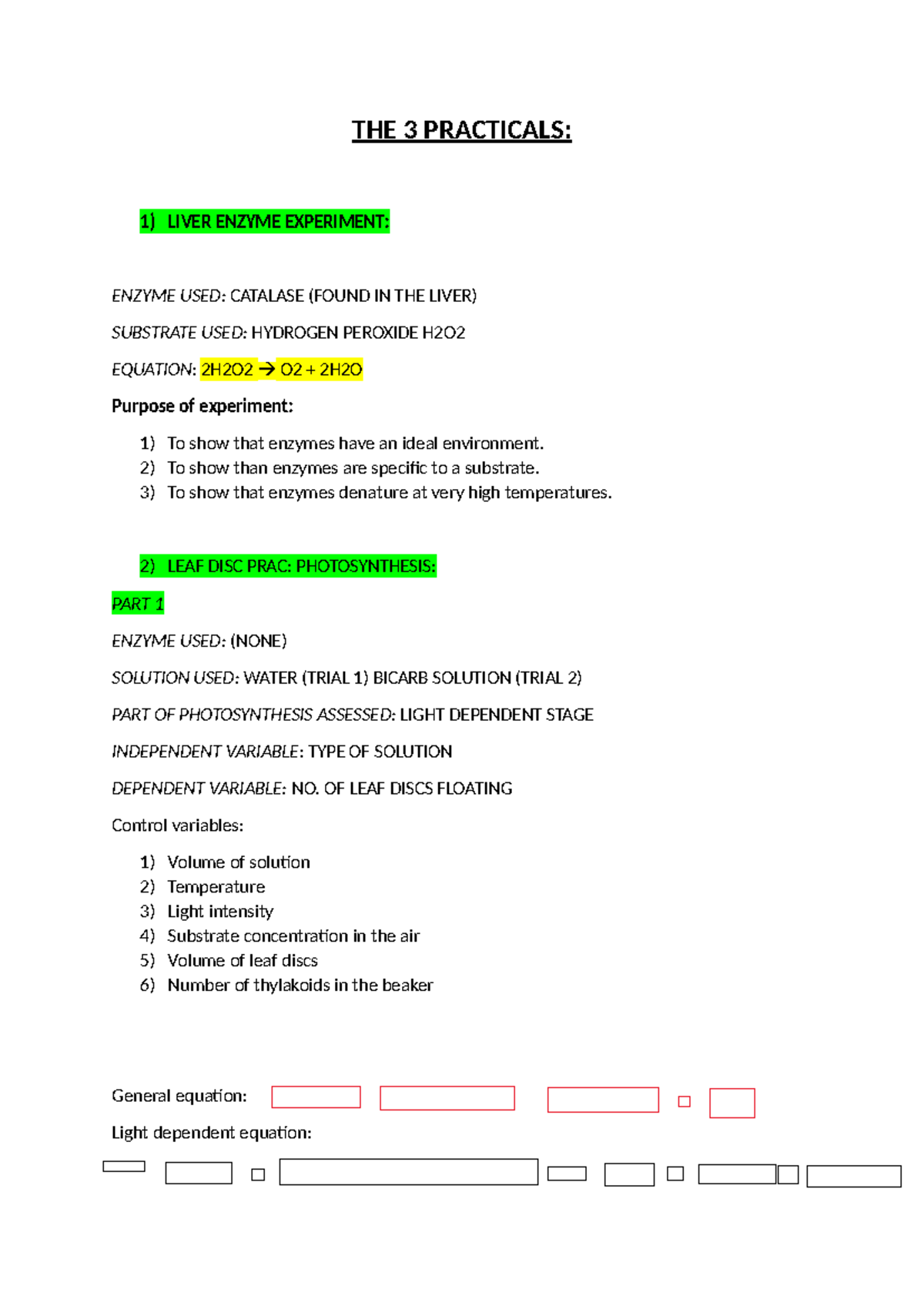 THE 3 Practicals - THE 3 PRACTICALS: 1) LIVER ENZYME EXPERIMENT: ENZYME ...
