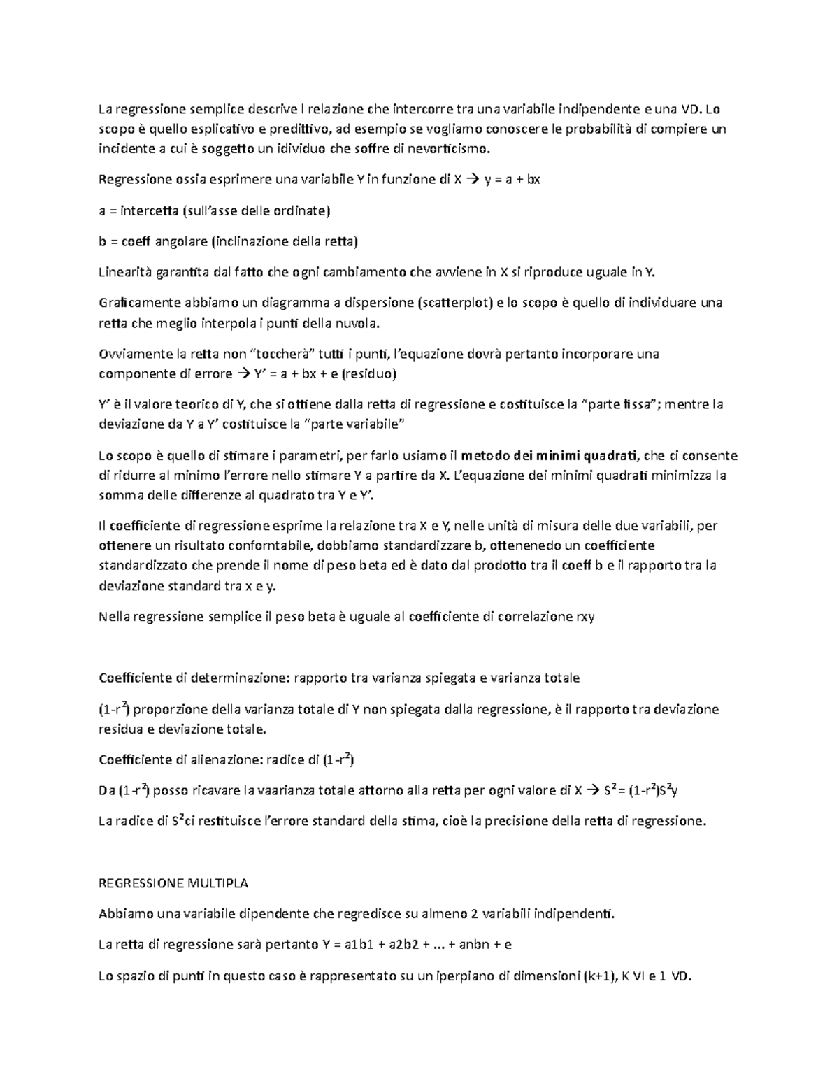 La regressione semplice e multipla - La regressione semplice descrive l ...