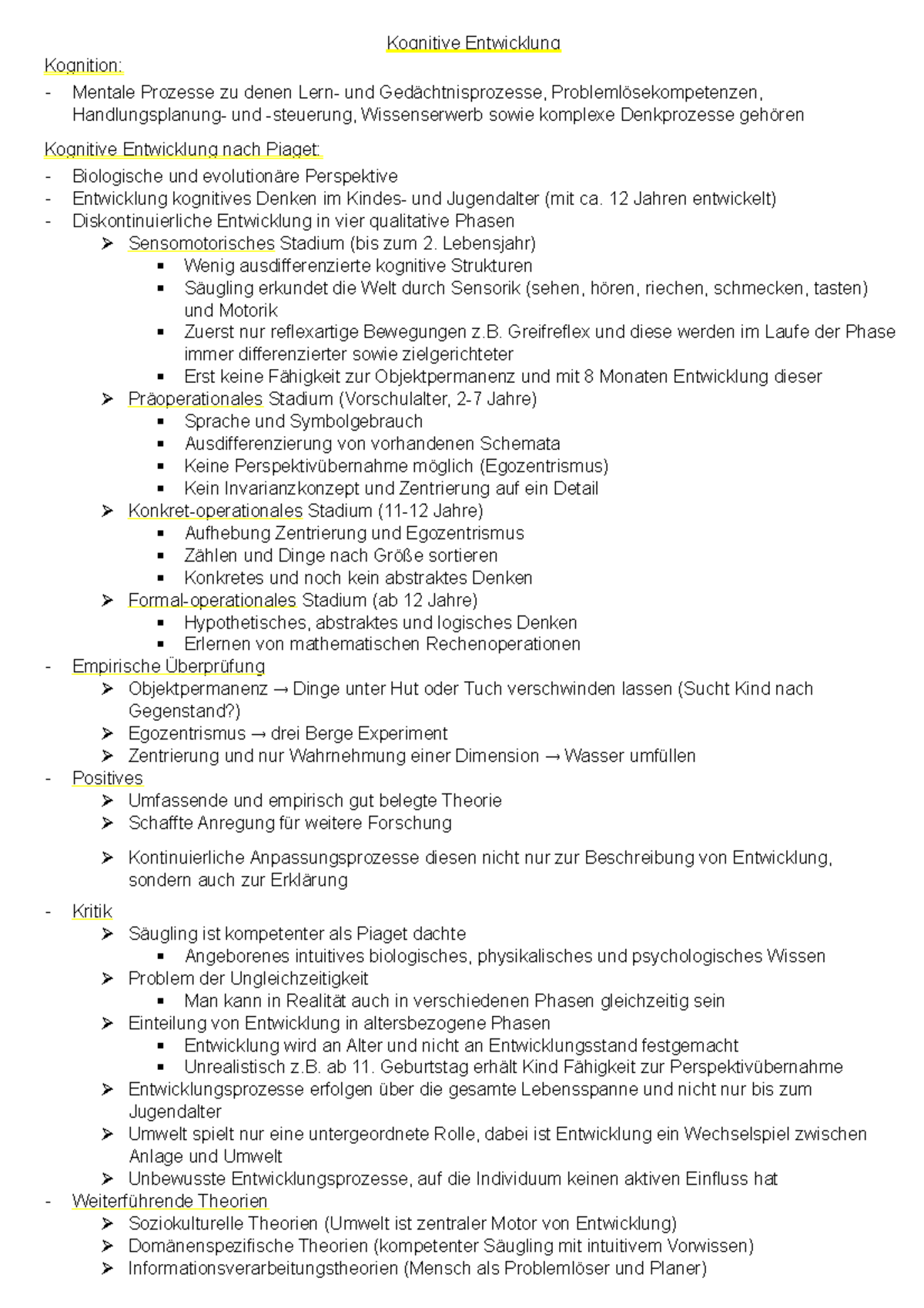 Theorien - Kognitive Entwicklung Kognition: Mentale Prozesse zu denen ...