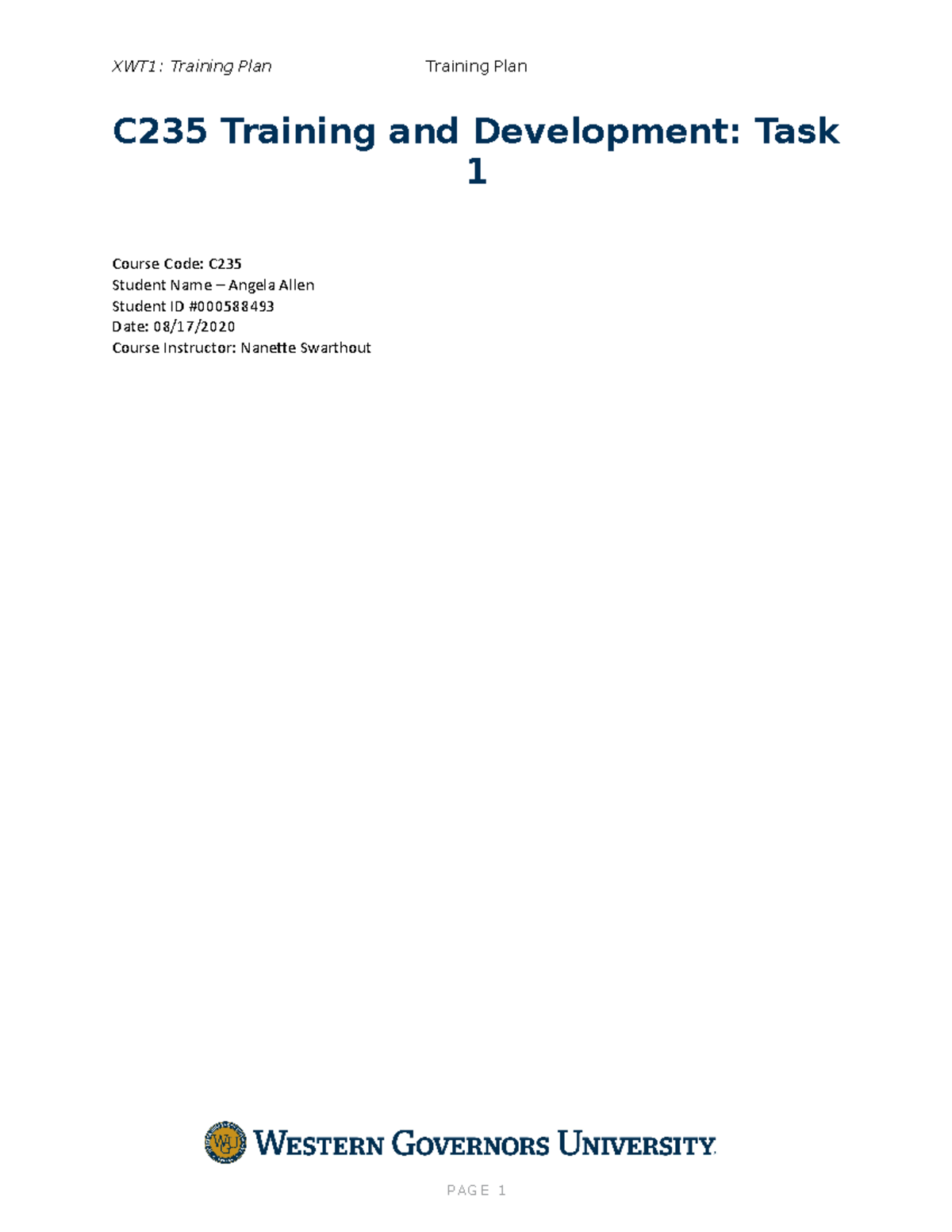 C235 - Training Plan - Grade: Pass - C235 Training and Development ...