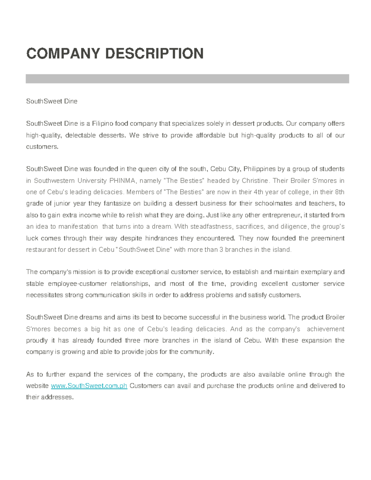 Company- Description-AND- Product- Offerings B1 Group 2 - COMPANY ...