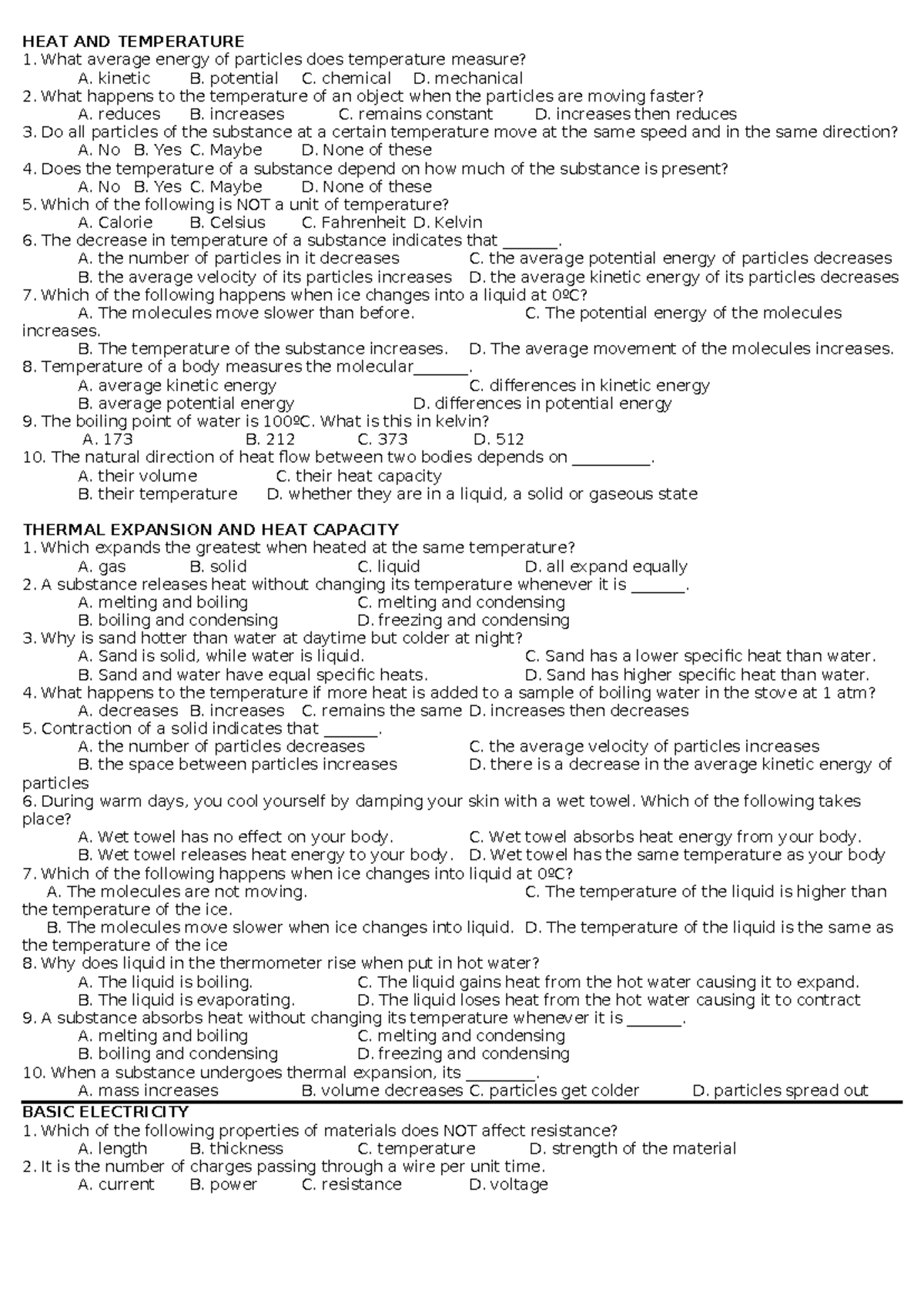 Science 8 Summative Test 3 Reviewer - HEAT AND TEMPERATURE What average ...