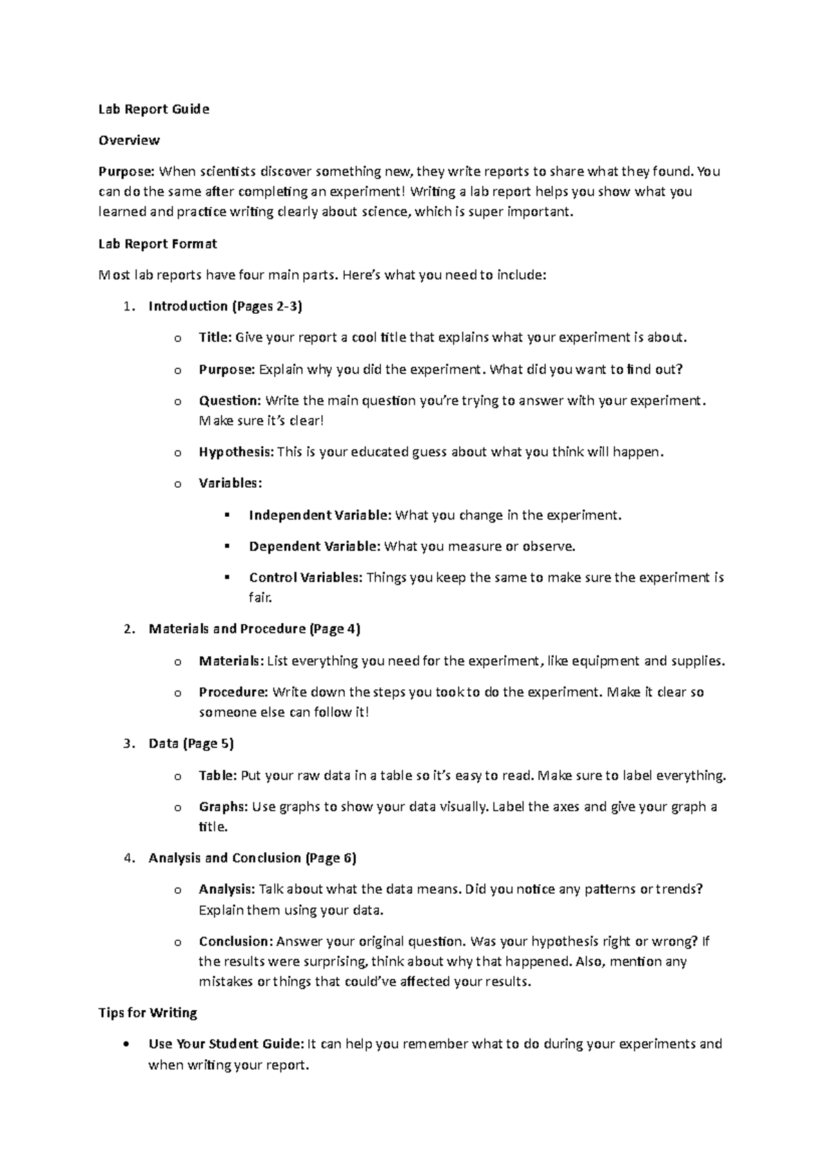 Lab Report Guide - Lab Report Guide Overview Purpose: When scientists ...