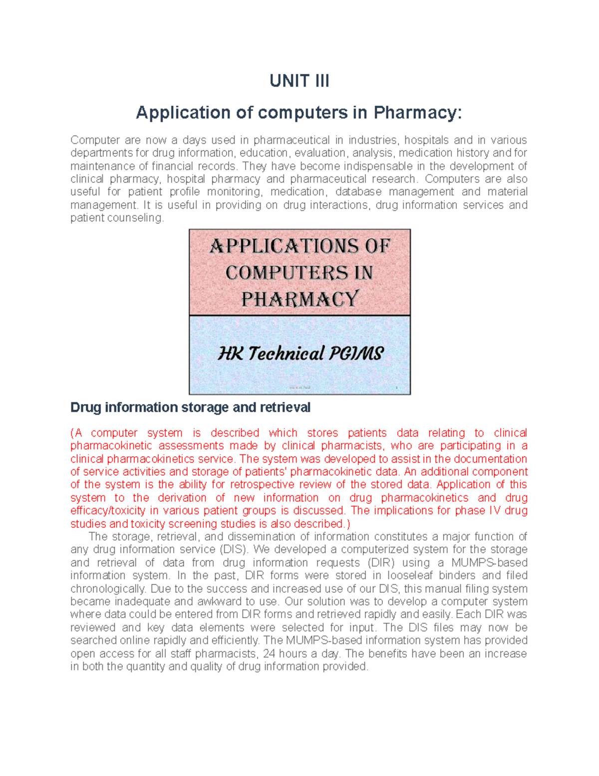 UNIT III - Lecture notes 3-5 - UNIT III Application of computers in ...