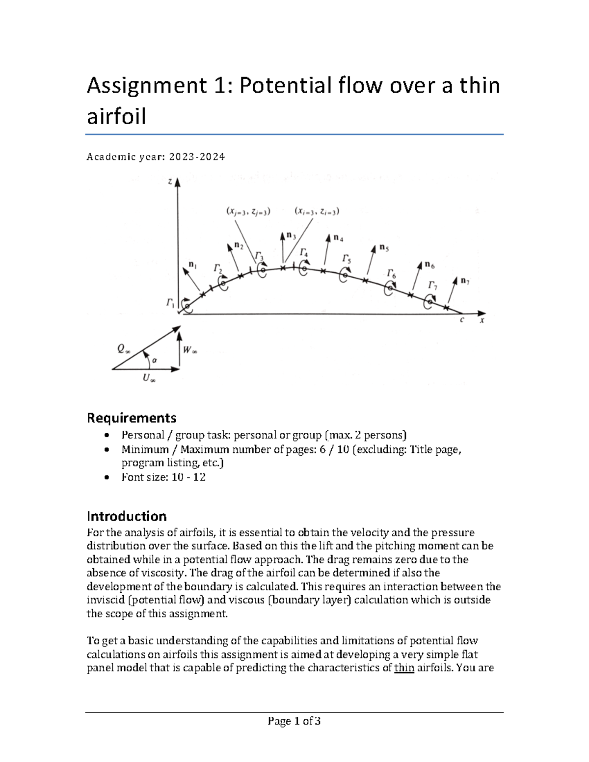 Assignment 1 2023 2024 - Page 1 of 3 Assignment 1: Potential flow over ...
