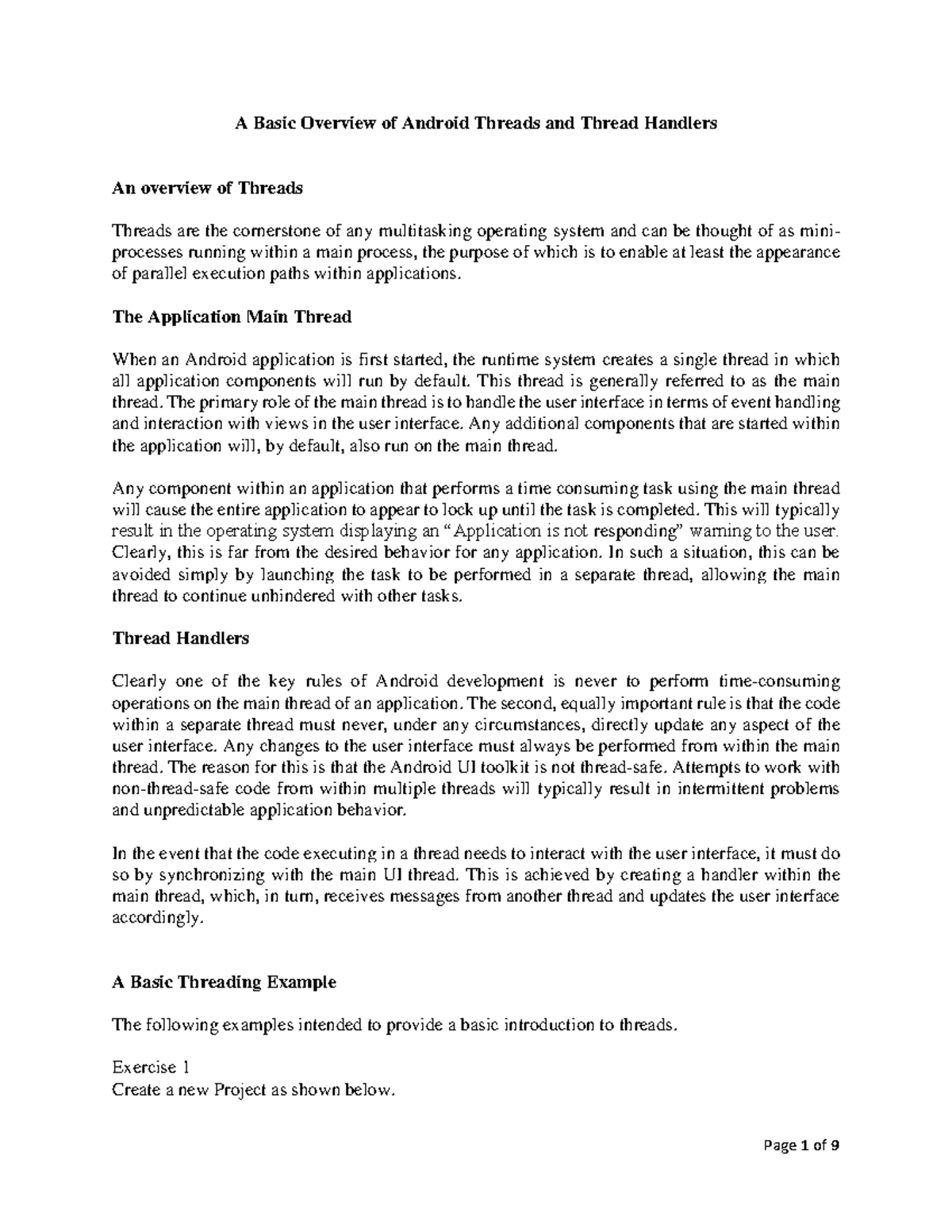 Threads and Handlers - Lecture notes 8 - A Basic Overview of Android ...