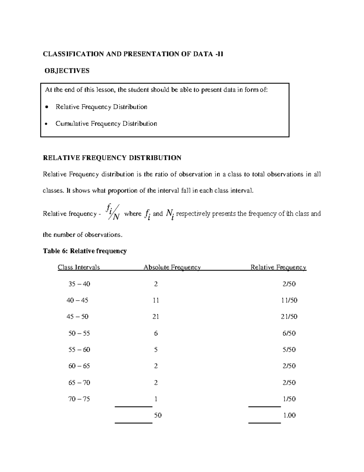 Lesson 3 - notes - CLASSIFICATION AND PRESENTATION OF DATA -II ...