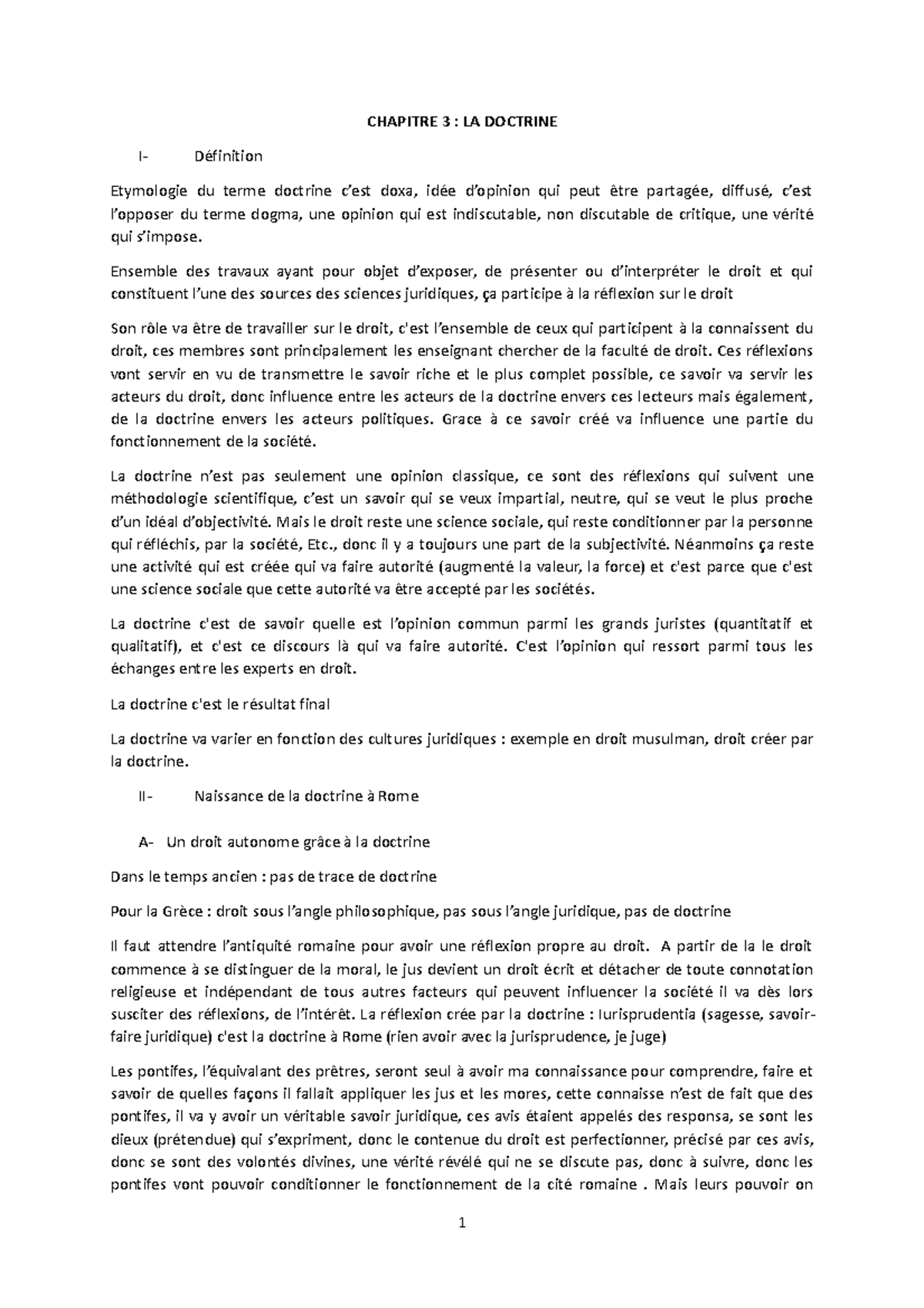 La Doctrine droit L1 - CHAPITRE 3 : LA DOCTRINE I- Définition ...